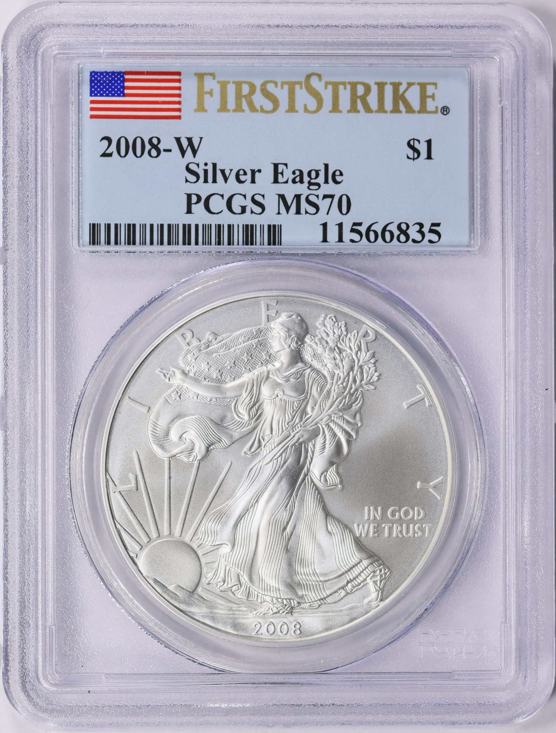 2008-W $1 Silver Eagle Burnished First Strike PCGS MS-70 (Item 1715969) | GreatCollections Coin ...