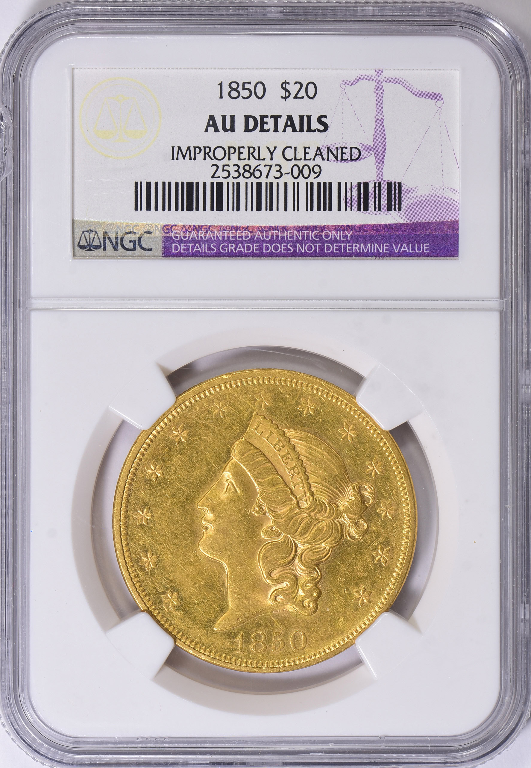 1850 Liberty Gold Double Eagle NGC AU Details (Item 1715972) | GreatCollections Coin Auctions
