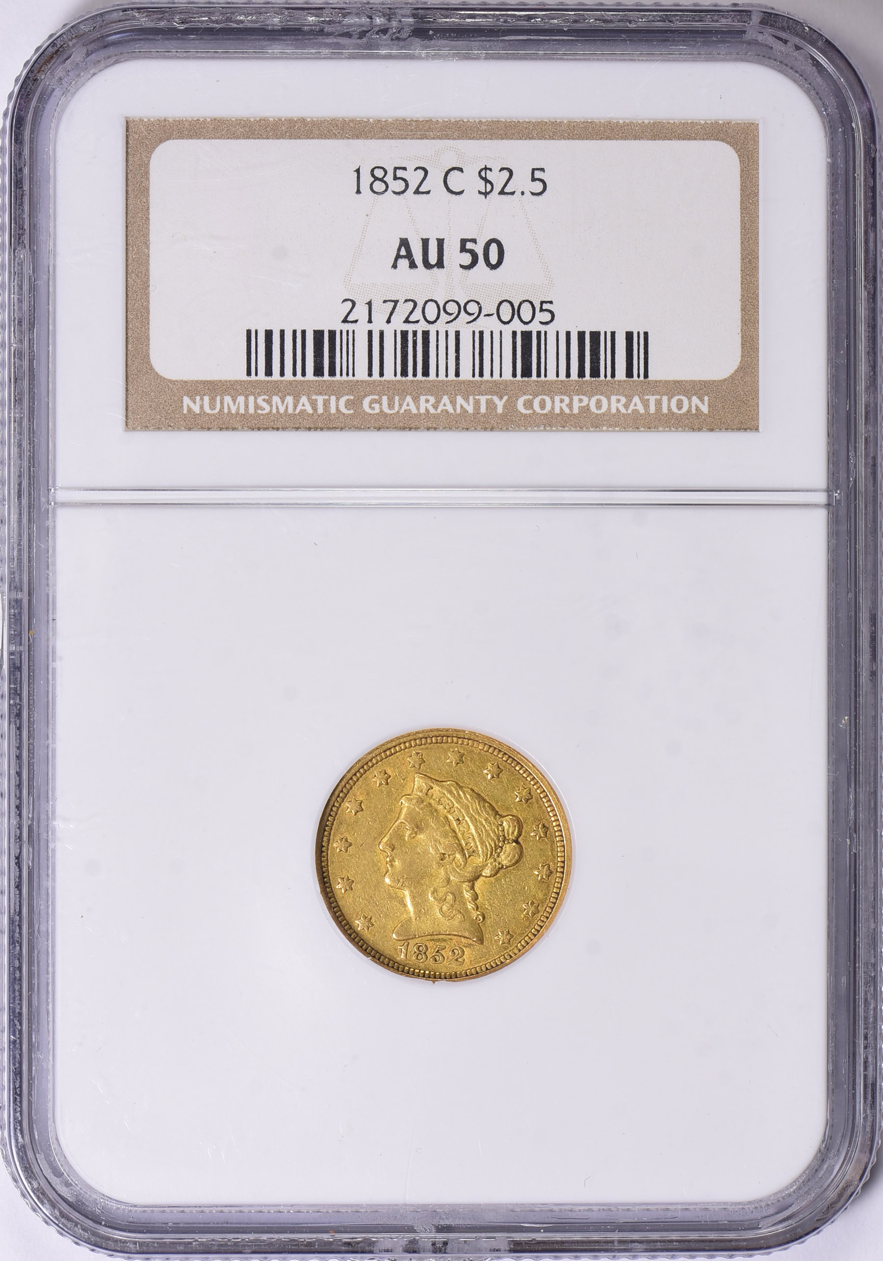 1852-C Liberty Gold Quarter Eagle NGC AU-50 (Item 1715973) | GreatCollections Coin Auctions