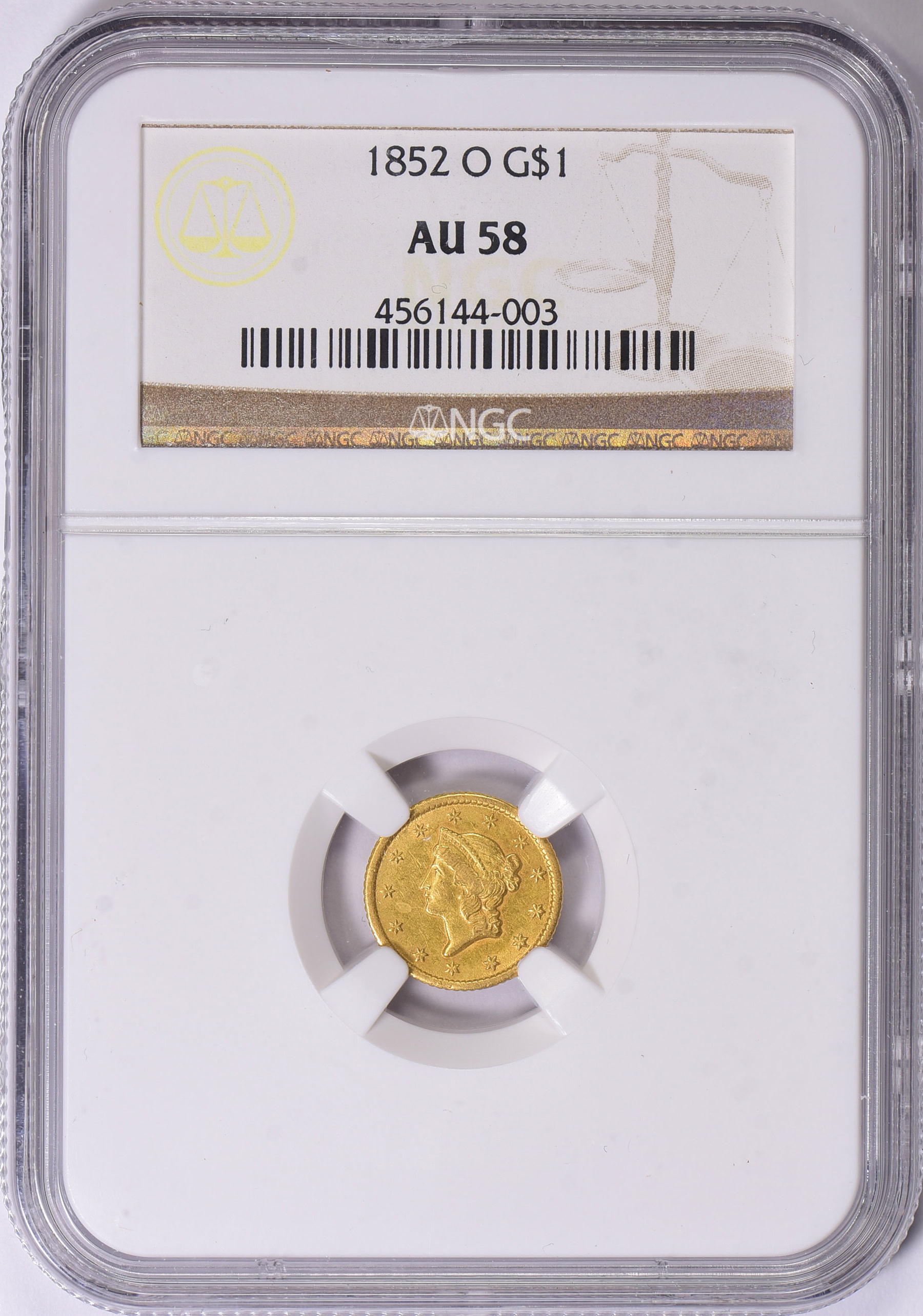 1852-O Liberty Gold Dollar NGC AU-58 (Item 1715974) | GreatCollections ...