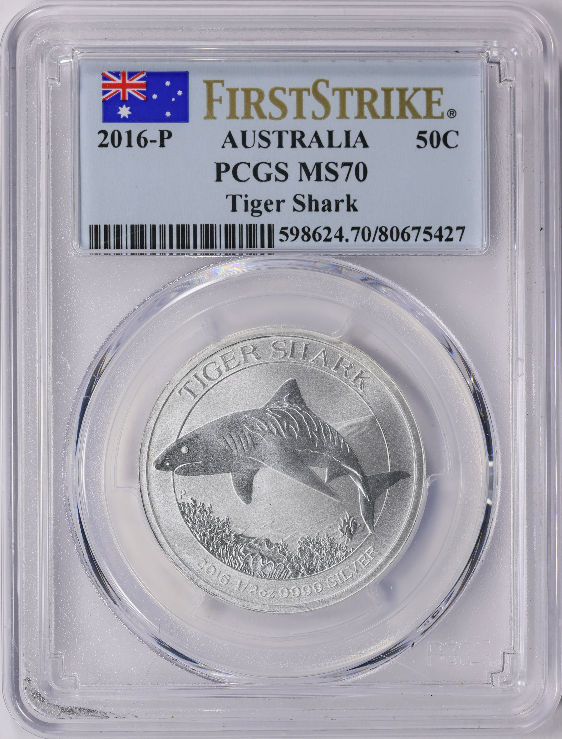 Australia 2016-P Silver 50 Cents Tiger Shark KM-3205 First Strike PCGS ...