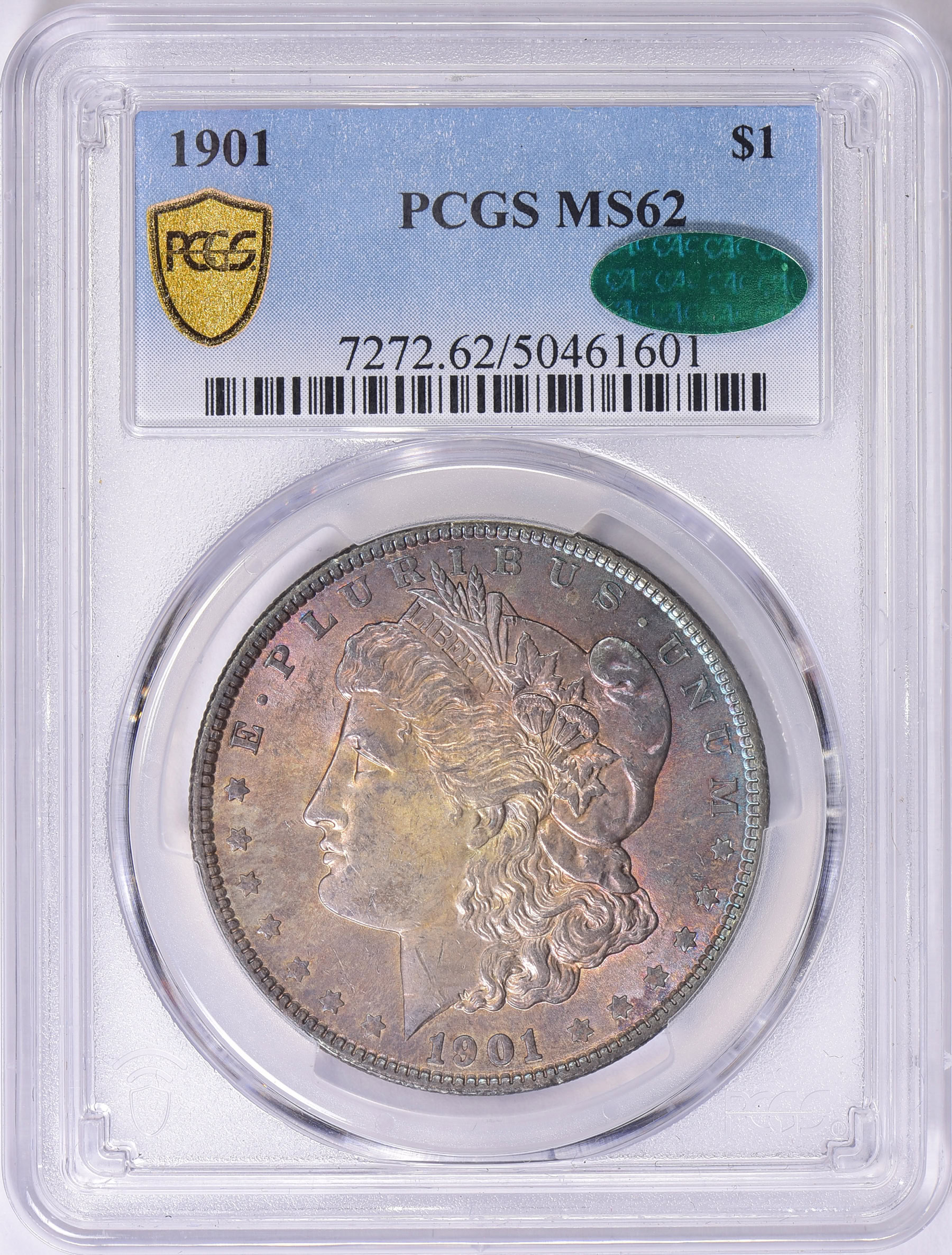 1901 Morgan Silver Dollar PCGS MS-62 (CAC Green) (Toned) (Item 1716367) | GreatCollections Coin ...