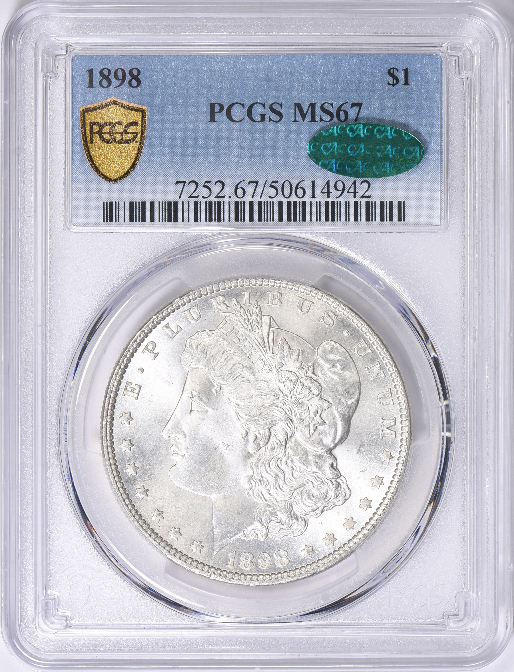 1898 Morgan Silver Dollar PCGS MS-67 (CAC Green) (Item 1716380) | GreatCollections Coin Auctions