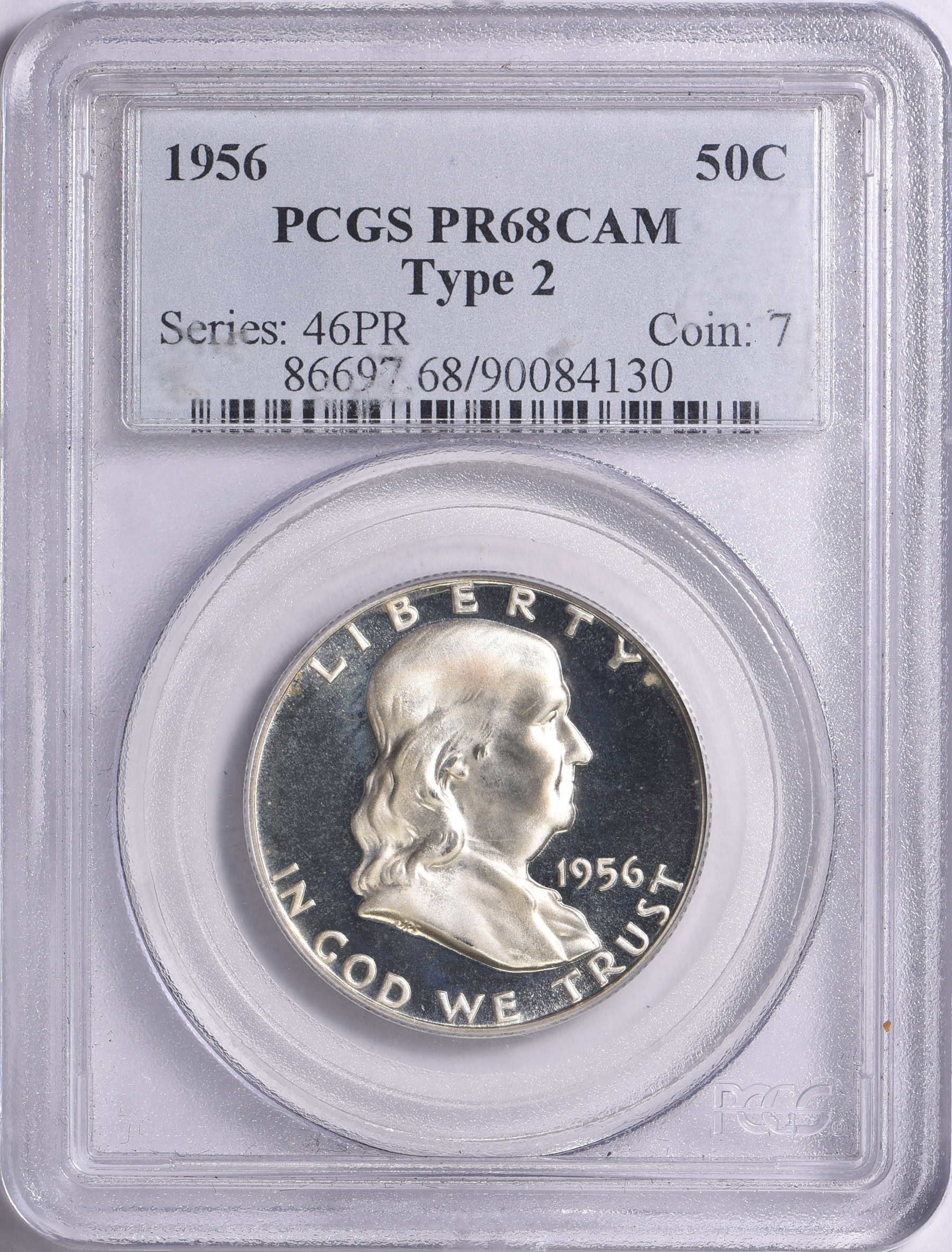 1956 Franklin Half Dollar Type 2 PCGS Proof-68 CAMEO (Item 1716432) | GreatCollections Coin Auctions