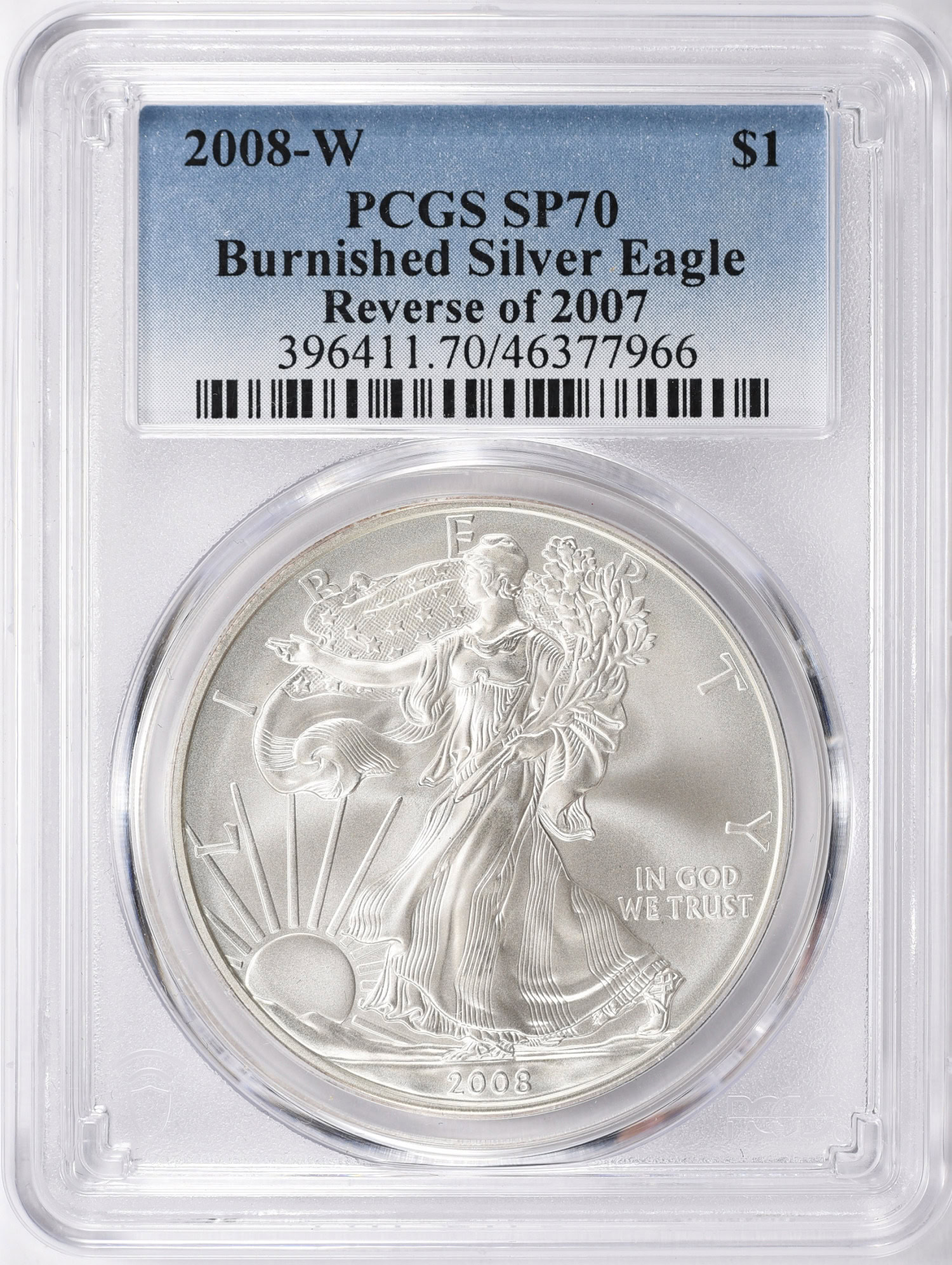 2008-W $1 Silver Eagle Reverse of 2007 Burnished PCGS SP-70 (Item 1716627) | GreatCollections ...