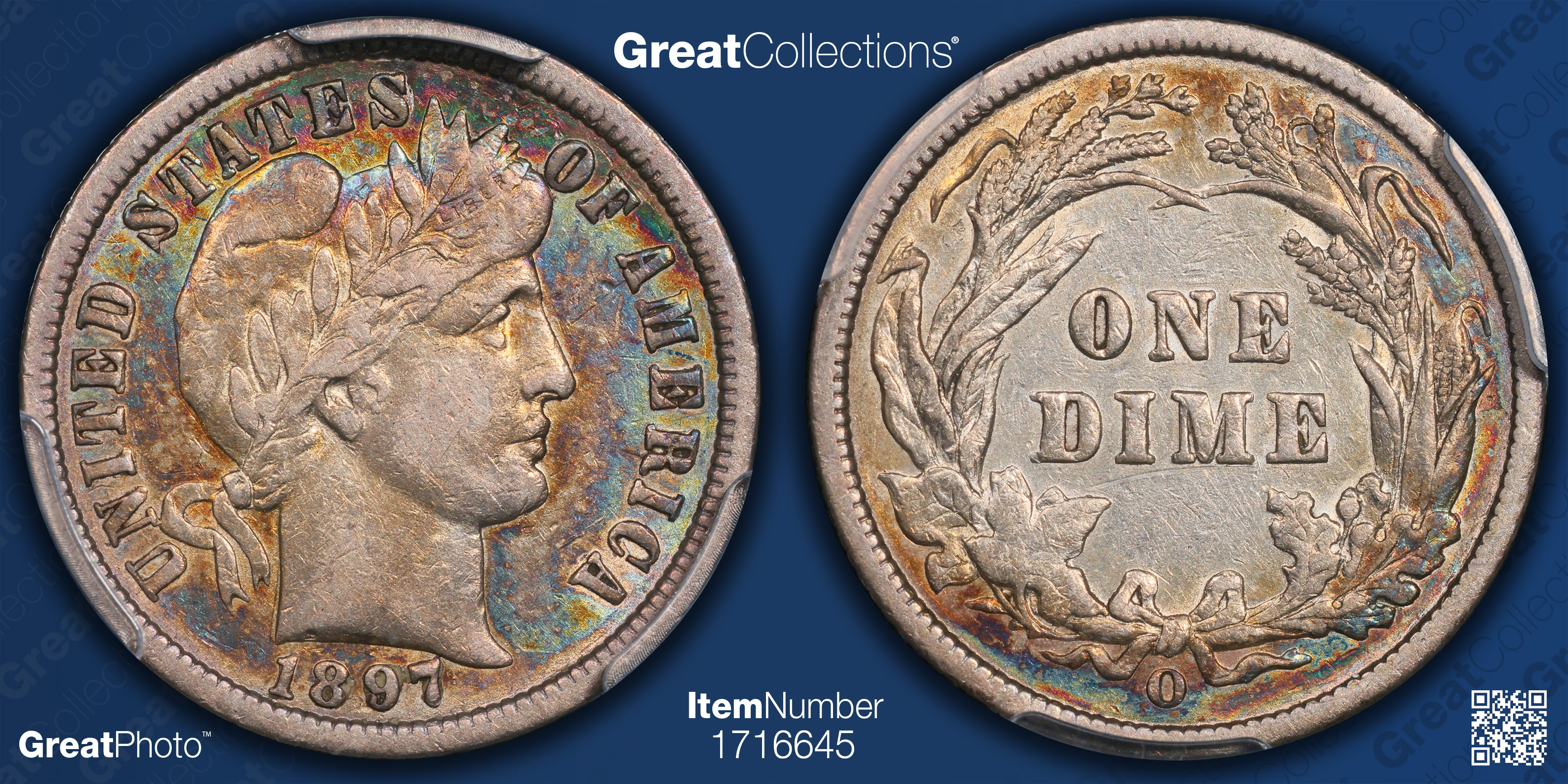 1897-O Barber Dime PCGS XF-40 (Toned) (Item 1716645) | GreatCollections ...