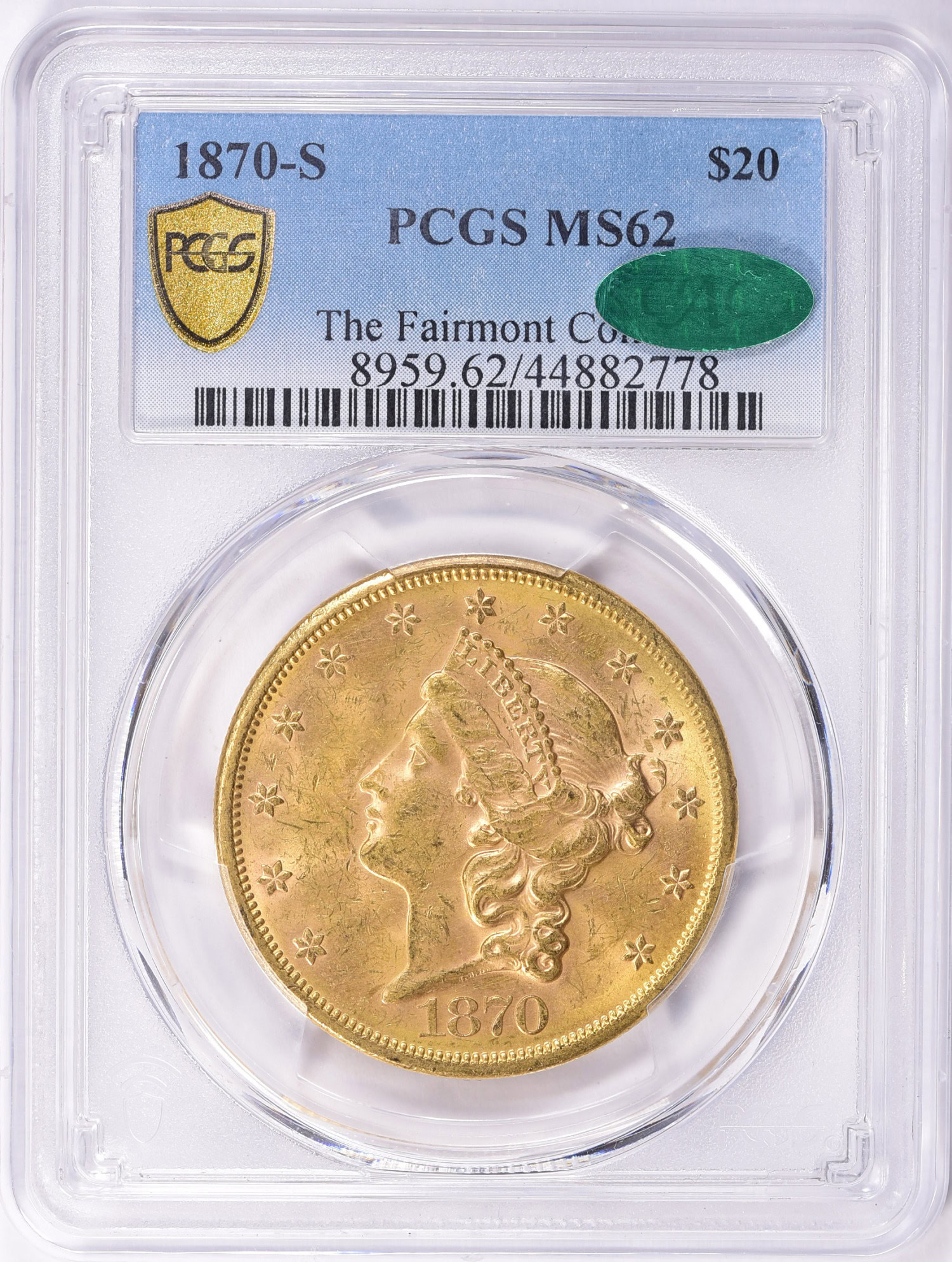 1870-S Liberty Gold Double Eagle PCGS MS-62 (CAC Green) (The Fairmont Collection) (Item 1716669 ...
