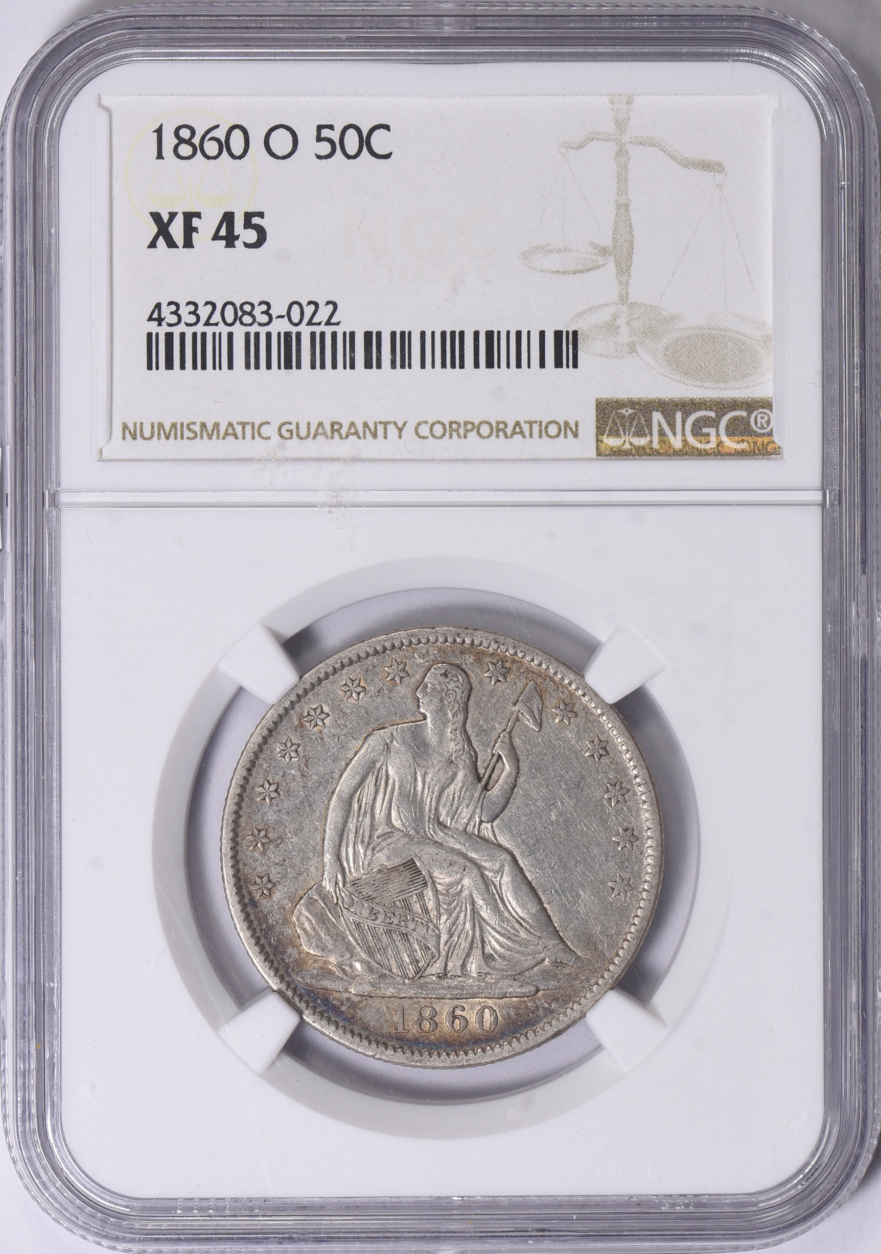 1860-O Seated Liberty Half Dollar NGC XF-45 (Toned) (Item 1716757) | GreatCollections Coin Auctions