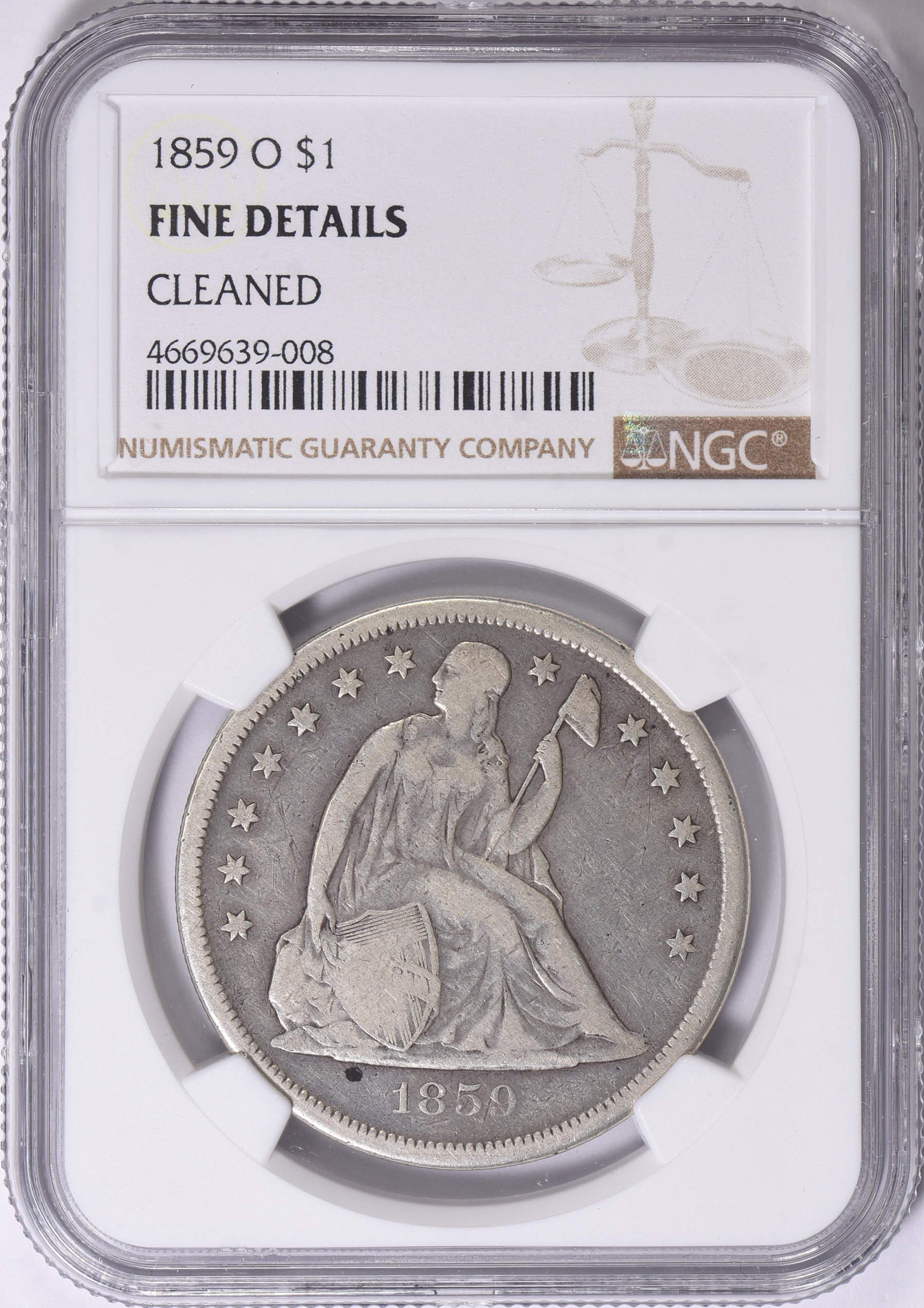 1859-O Seated Liberty Silver Dollar NGC Fine Details (Item 1716910) | GreatCollections Coin Auctions