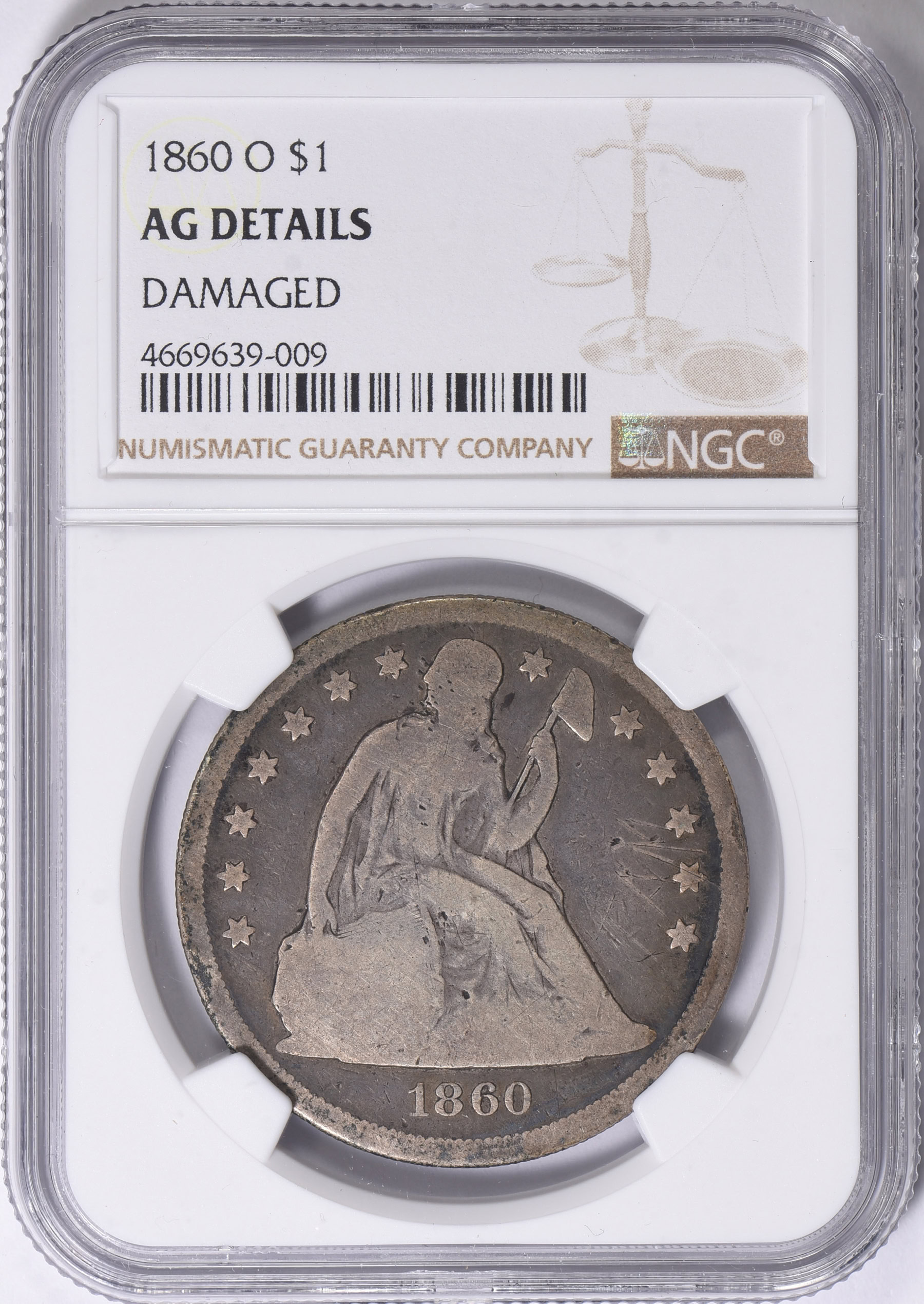 1860-O Seated Liberty Silver Dollar NGC AG Details (Item 1716911) | GreatCollections Coin Auctions