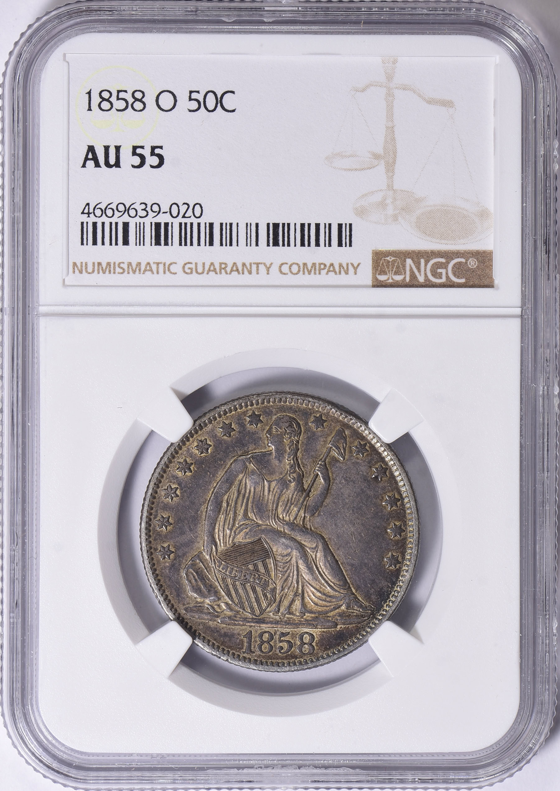 1858-O Seated Liberty Half Dollar NGC AU-55 (Item 1716922) | GreatCollections Coin Auctions