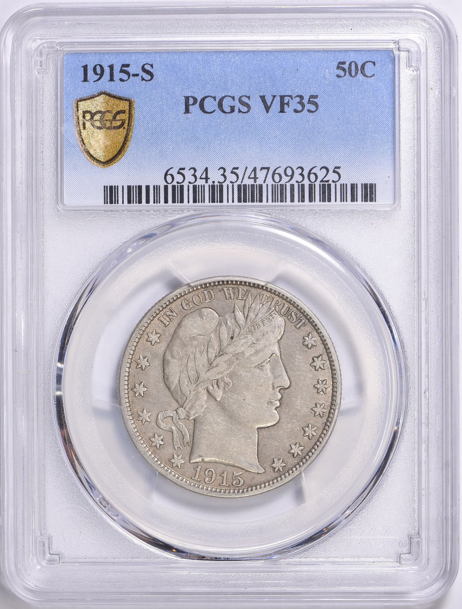 1915-S Barber Half Dollar PCGS VF-35 (Item 1716990) | GreatCollections Coin Auctions