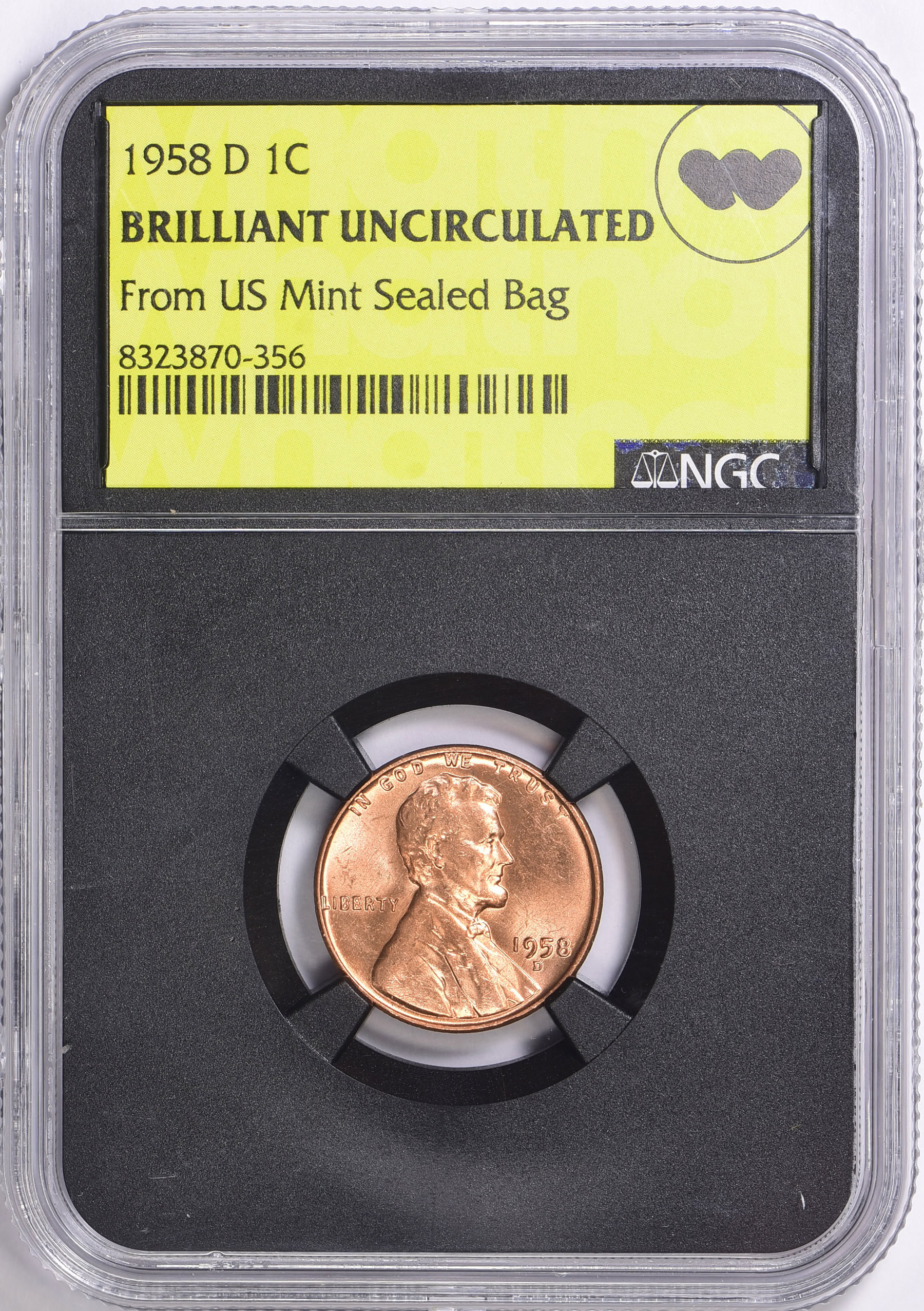 1958-D Lincoln Cent NGC MS Brilliant Uncirculated RD (Black Retro Holder) (Item 1716996 ...