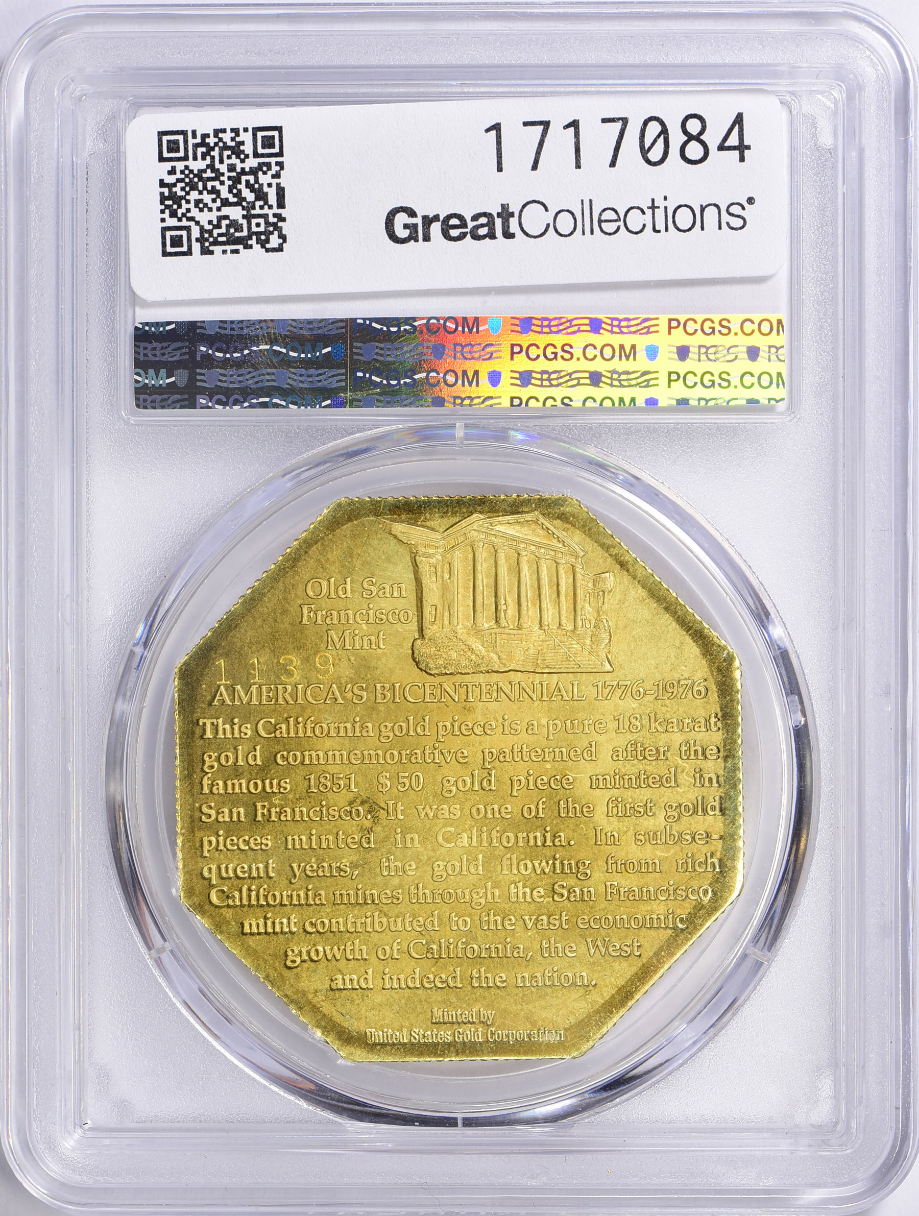 1976 18k Gold Bicentennial California $50 Style Private Mint Token ...