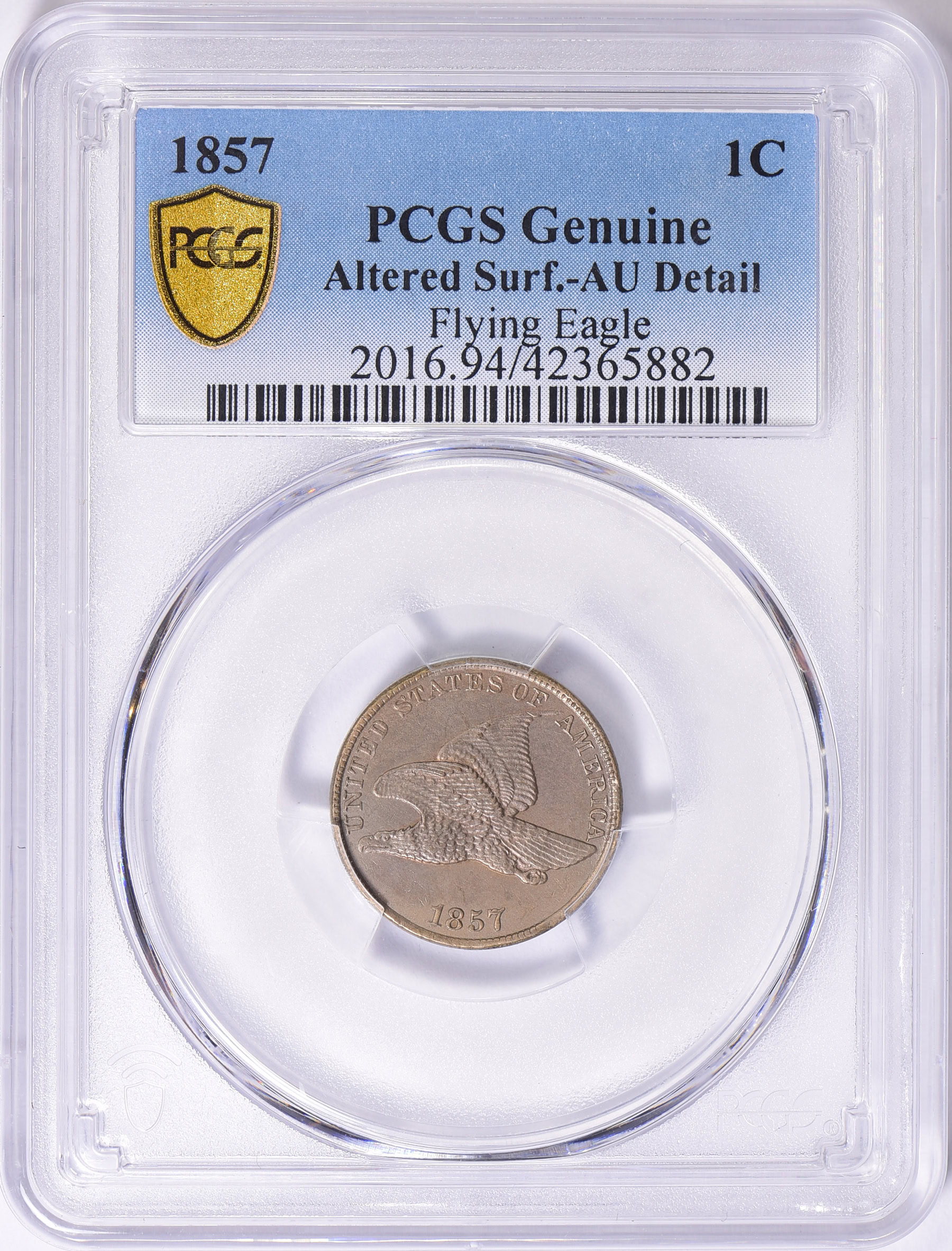 1857 Flying Eagle Cent PCGS Genuine AU Details (Item 1717134) | GreatCollections Coin Auctions