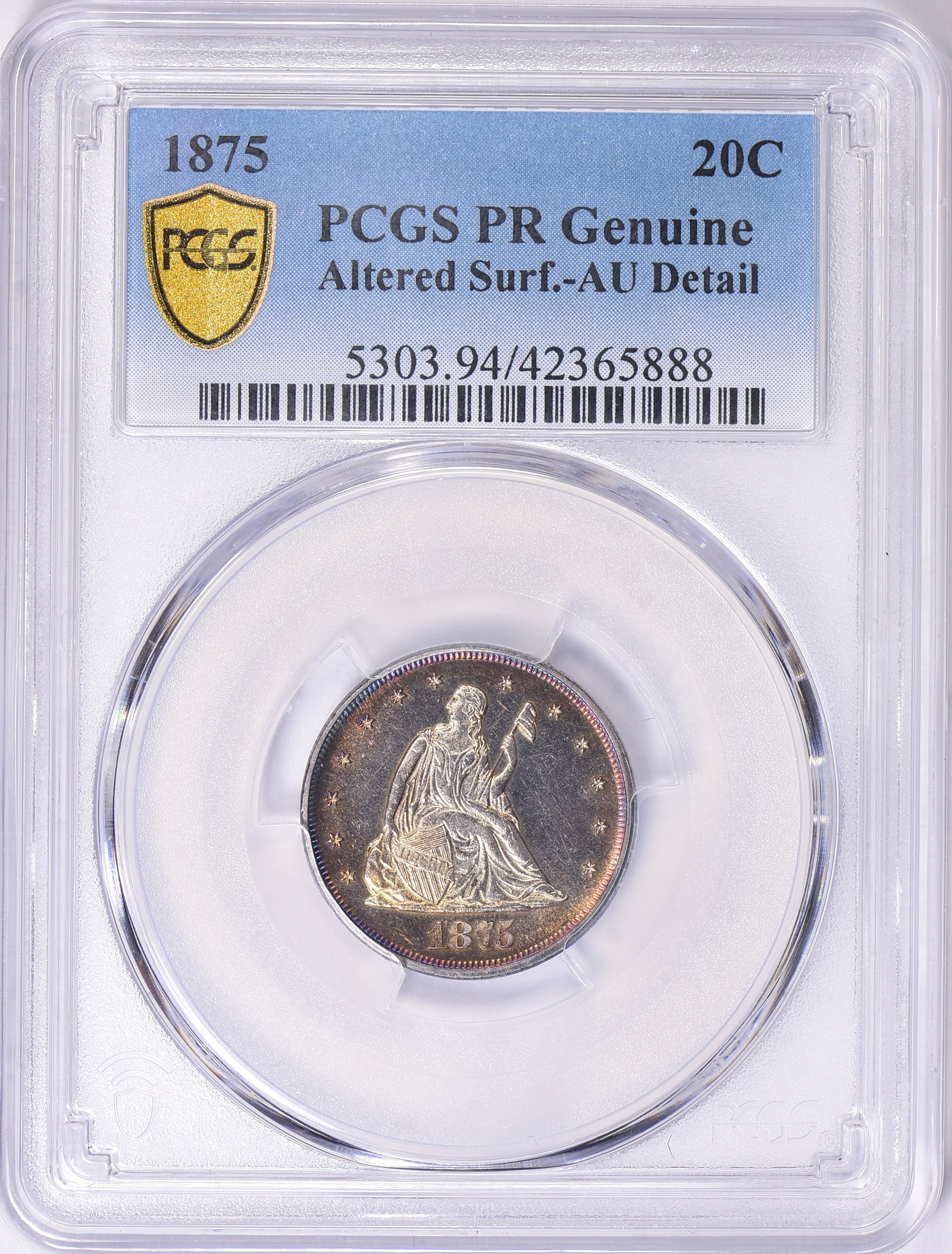 1875 Twenty-Cent Piece Proof PCGS Genuine AU Details (Item 1717138 ...