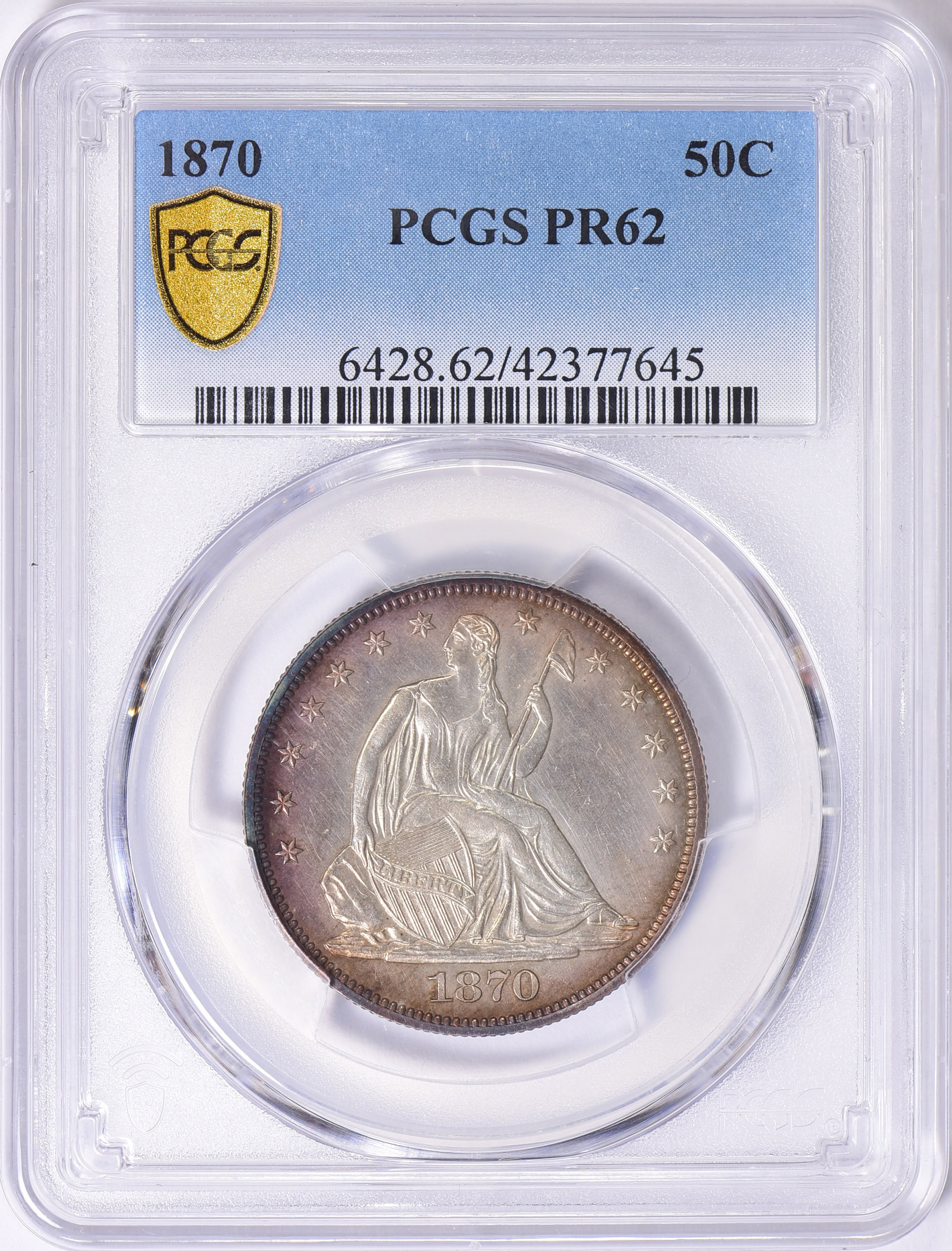 1870 Seated Liberty Half Dollar PCGS Proof-62 (Toned) (Item 1717144) | GreatCollections Coin ...