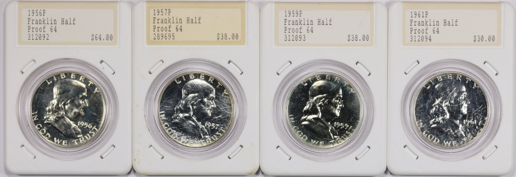 c.1956-61 Franklin Silver Half Dollar Proof Selection Uncertified in ...