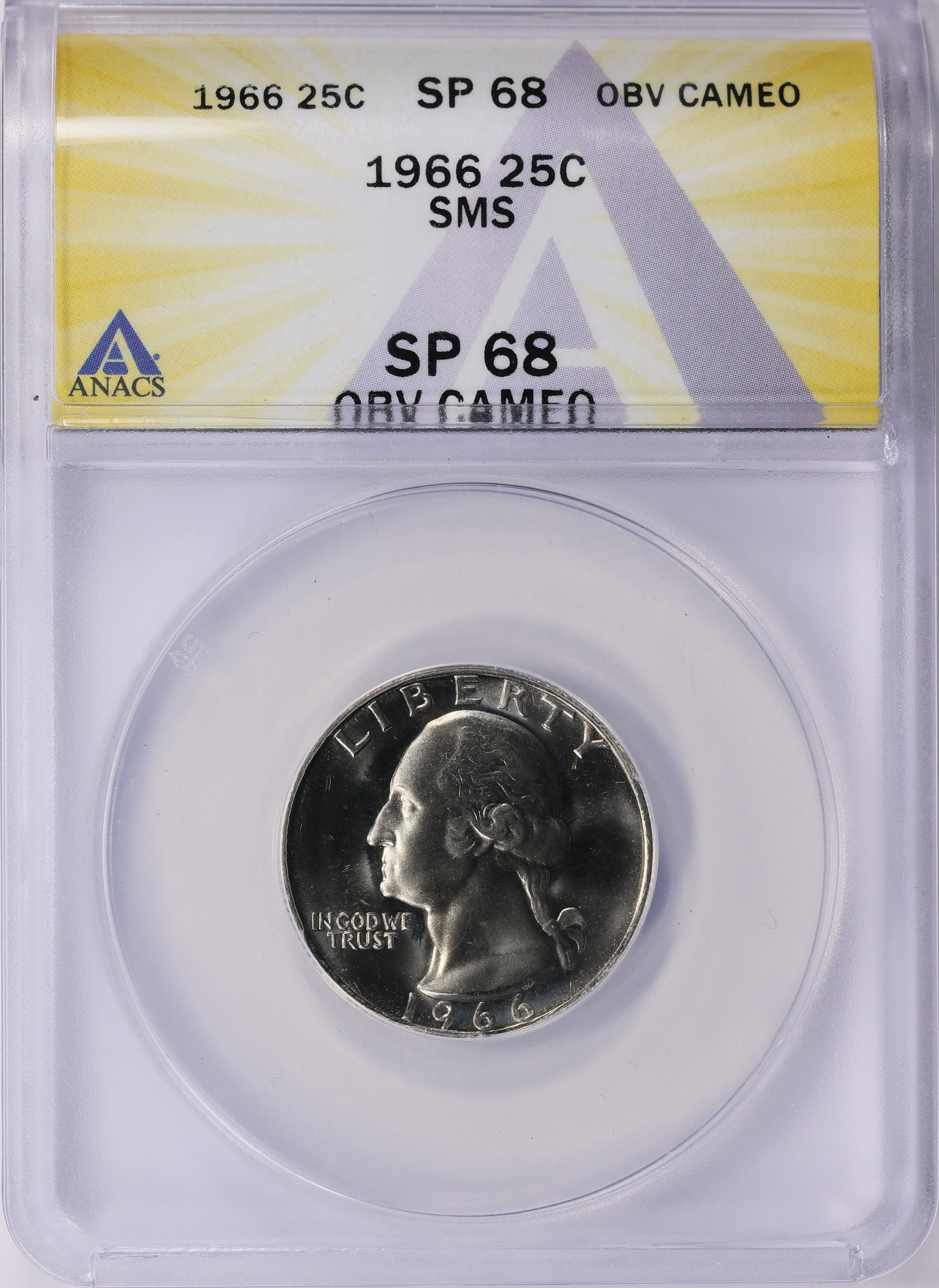 1966 Washington Quarter SMS ANACS SP-68 Obv CAMEO (Item 1717245 ...