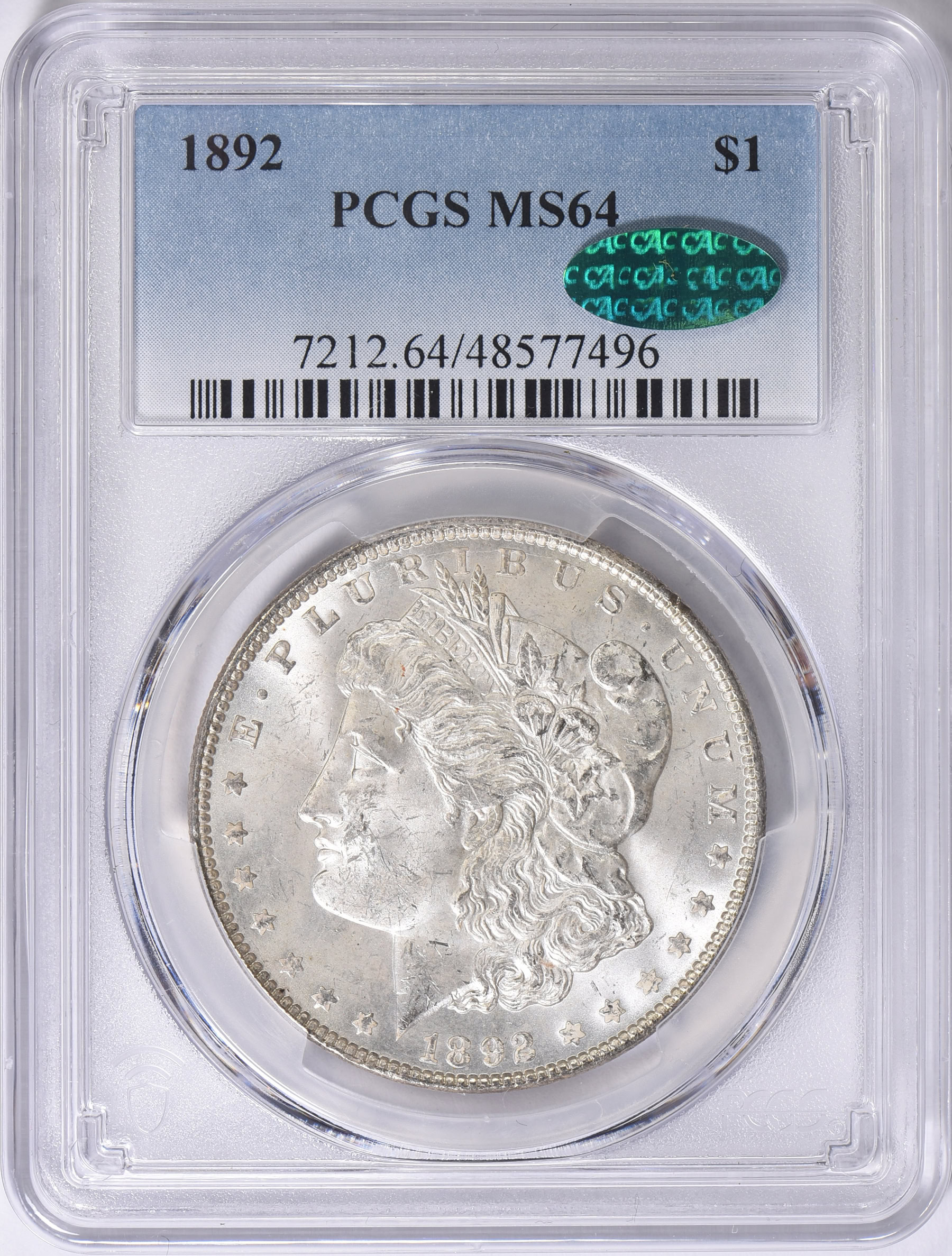 1892 Morgan Silver Dollar PCGS MS-64 (CAC Green) (Item 1717366 ...