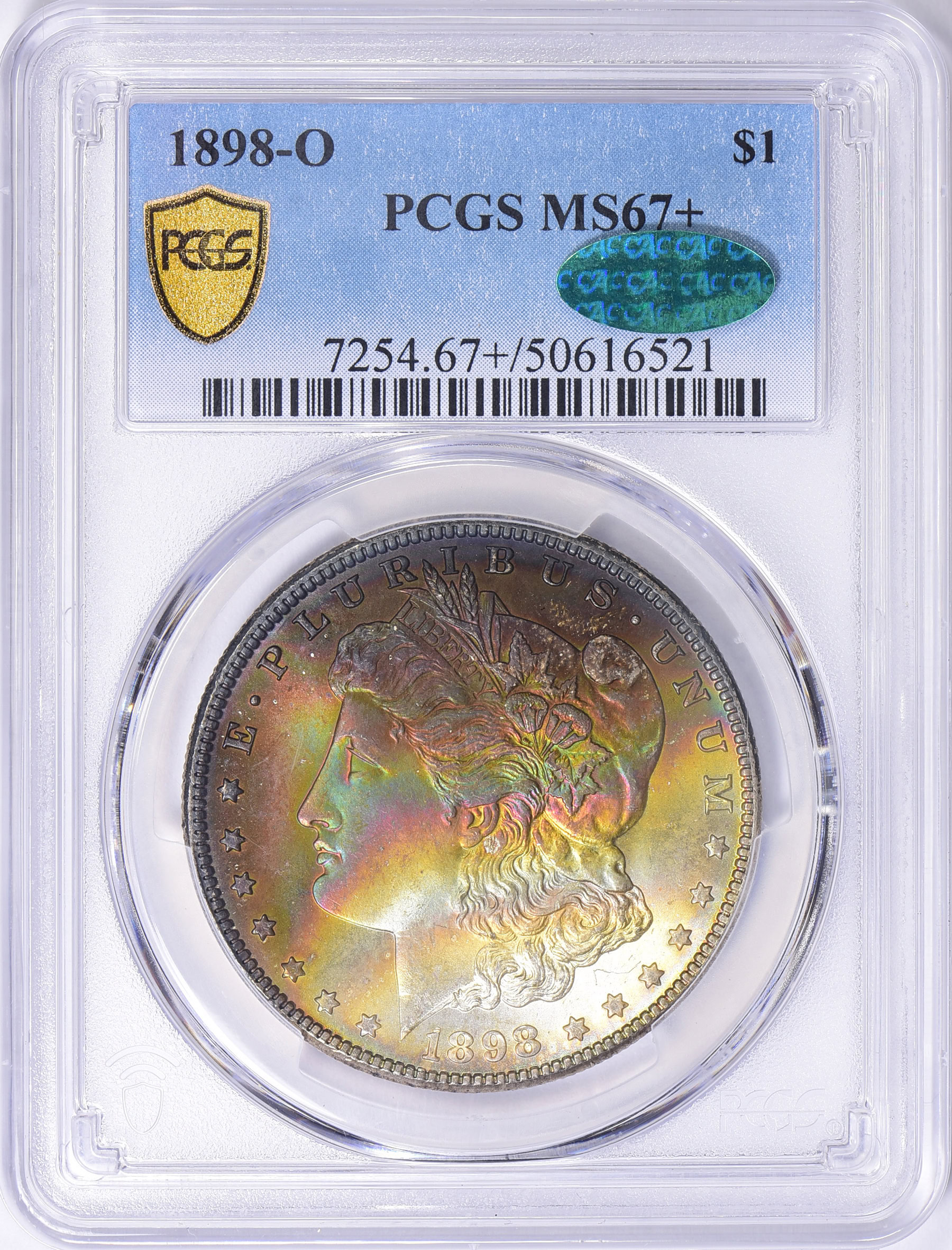 1898-O Morgan Silver Dollar PCGS MS-67+ (CAC Green) (Toned) (Item 1717456) | GreatCollections ...