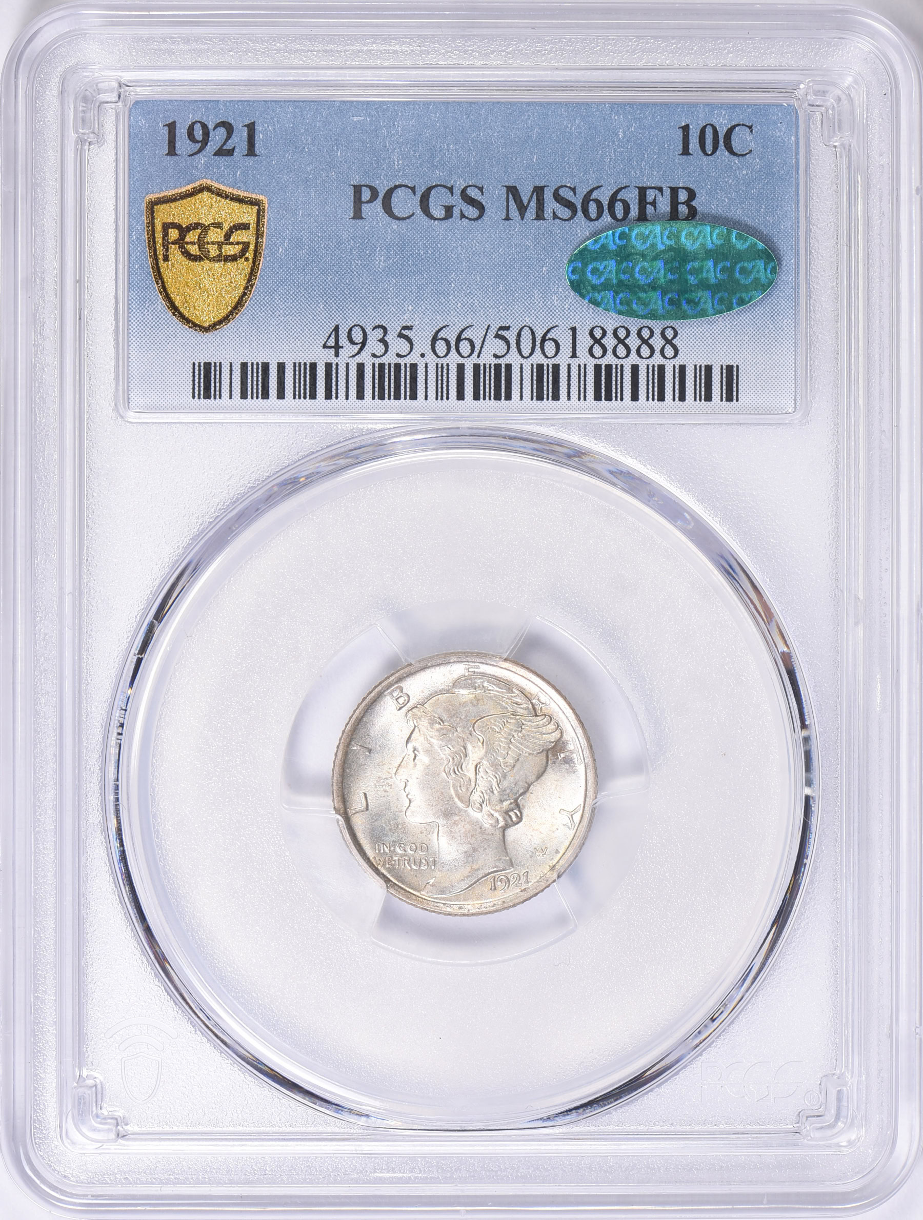 1921 Mercury Dime PCGS MS-66 FB (CAC Green) (Item 1717463) | GreatCollections Coin Auctions