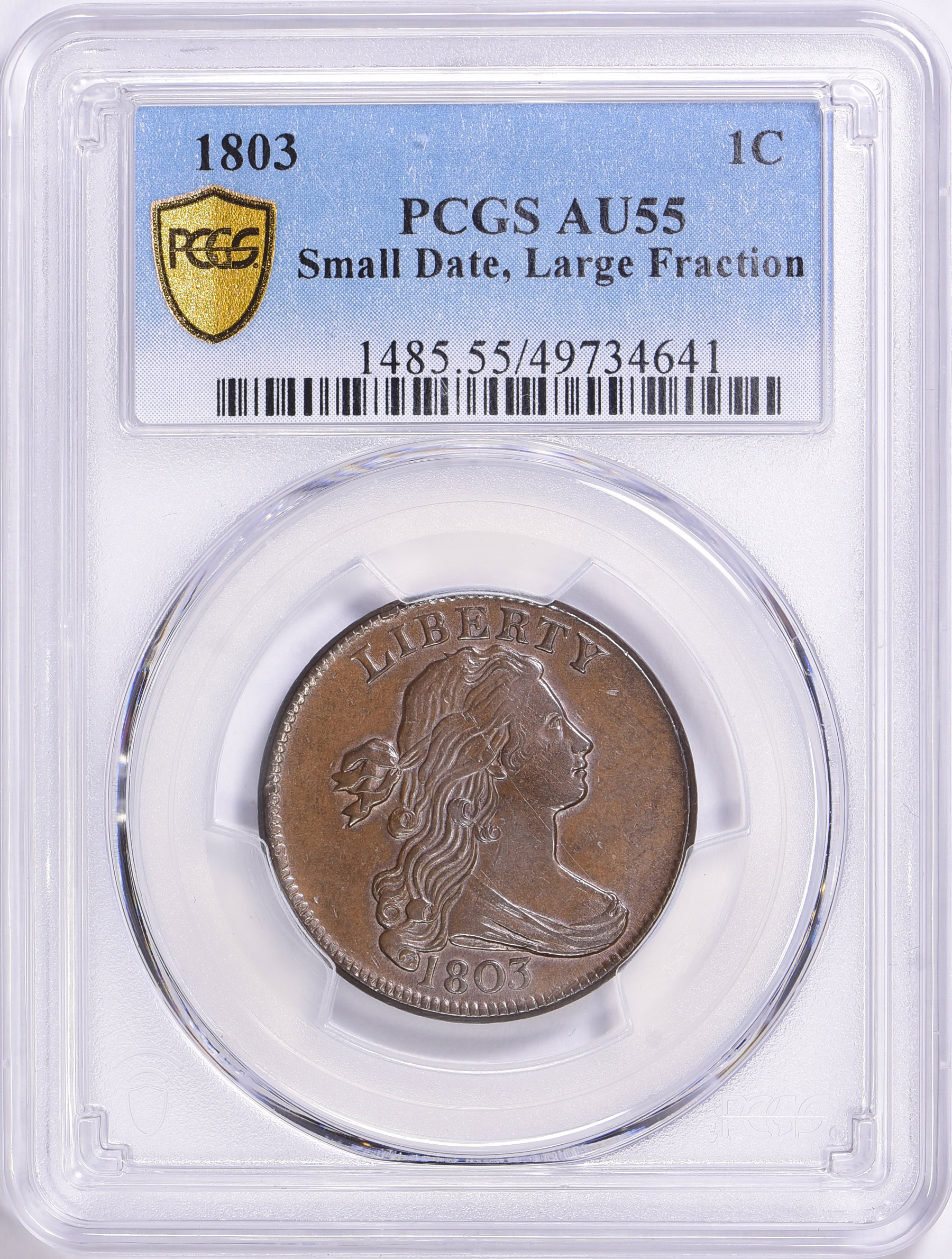 1803 Draped Bust Cent Small Date, Large Fraction PCGS AU-55 BN (Item ...