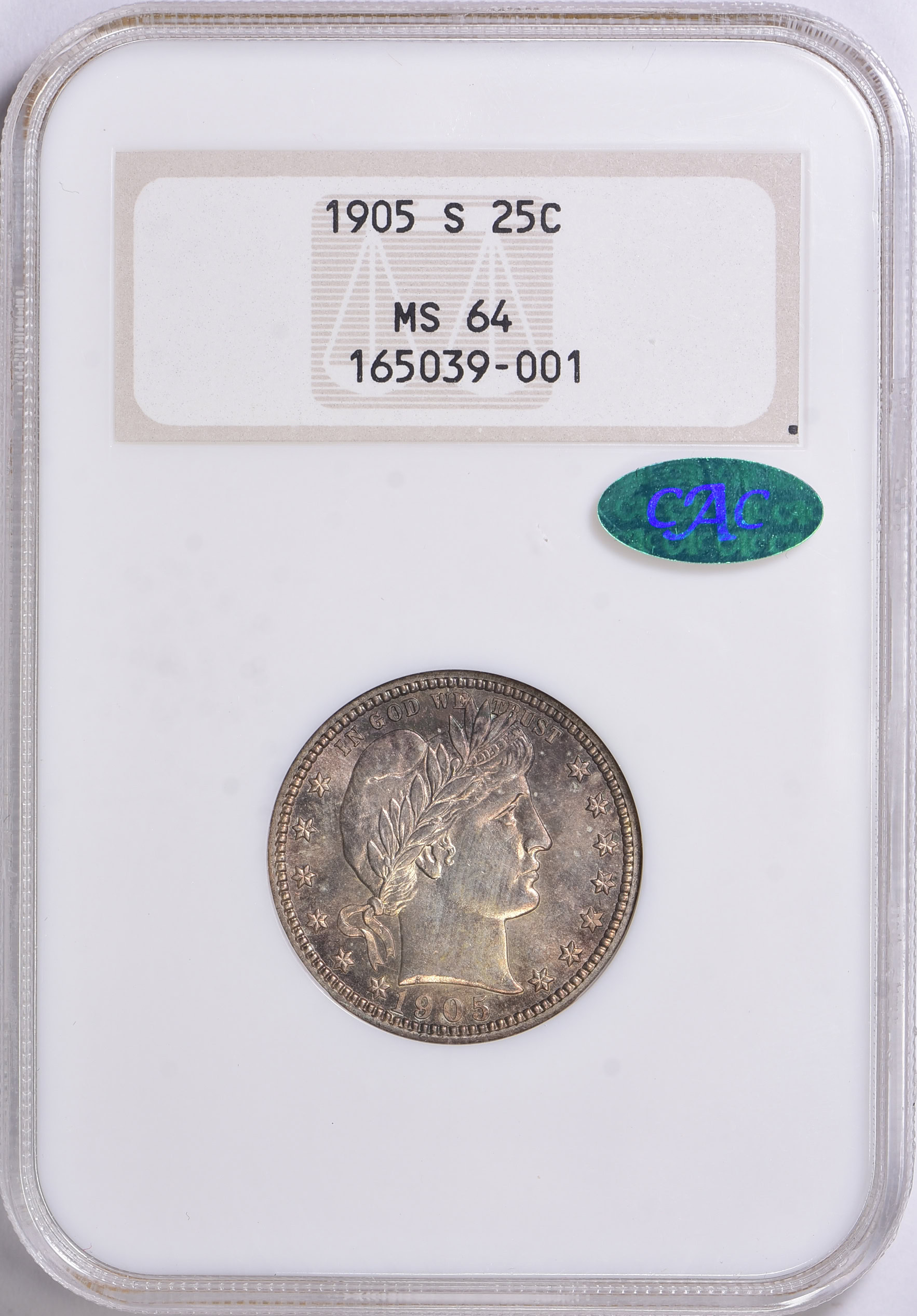 1905-S Barber Quarter NGC MS-64 (CAC Green) OH (Item 1717474 ...