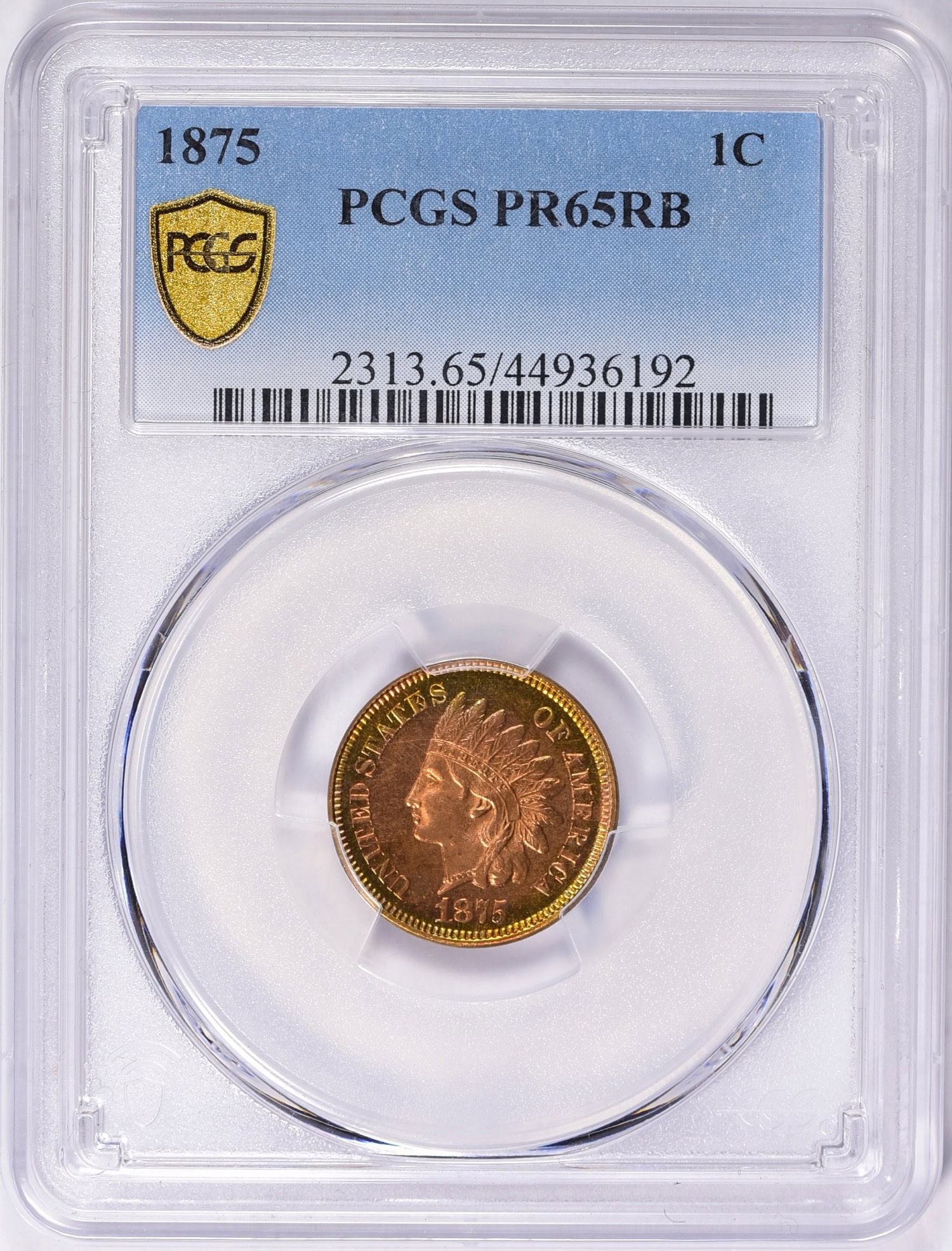 1875 Indian Cent PCGS Proof-65 RB (Toned) (Item 1717499) | GreatCollections Coin Auctions