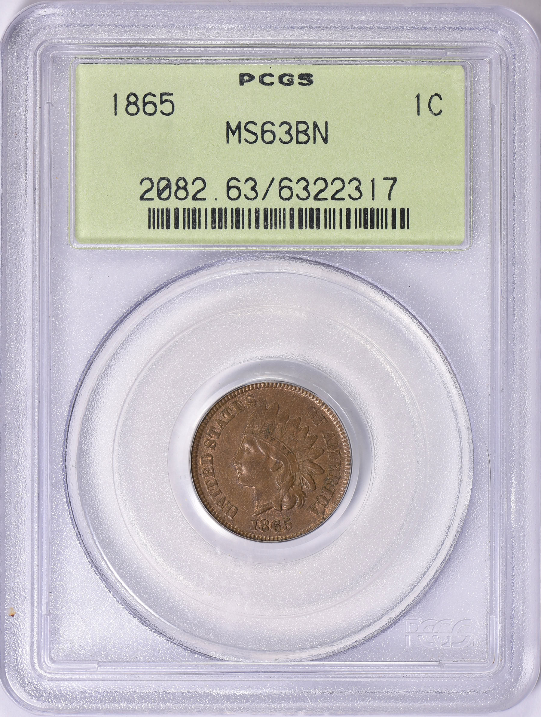 1865 Indian Cent PCGS MS-63 BN OGH (Item 1717519) | GreatCollections Coin Auctions