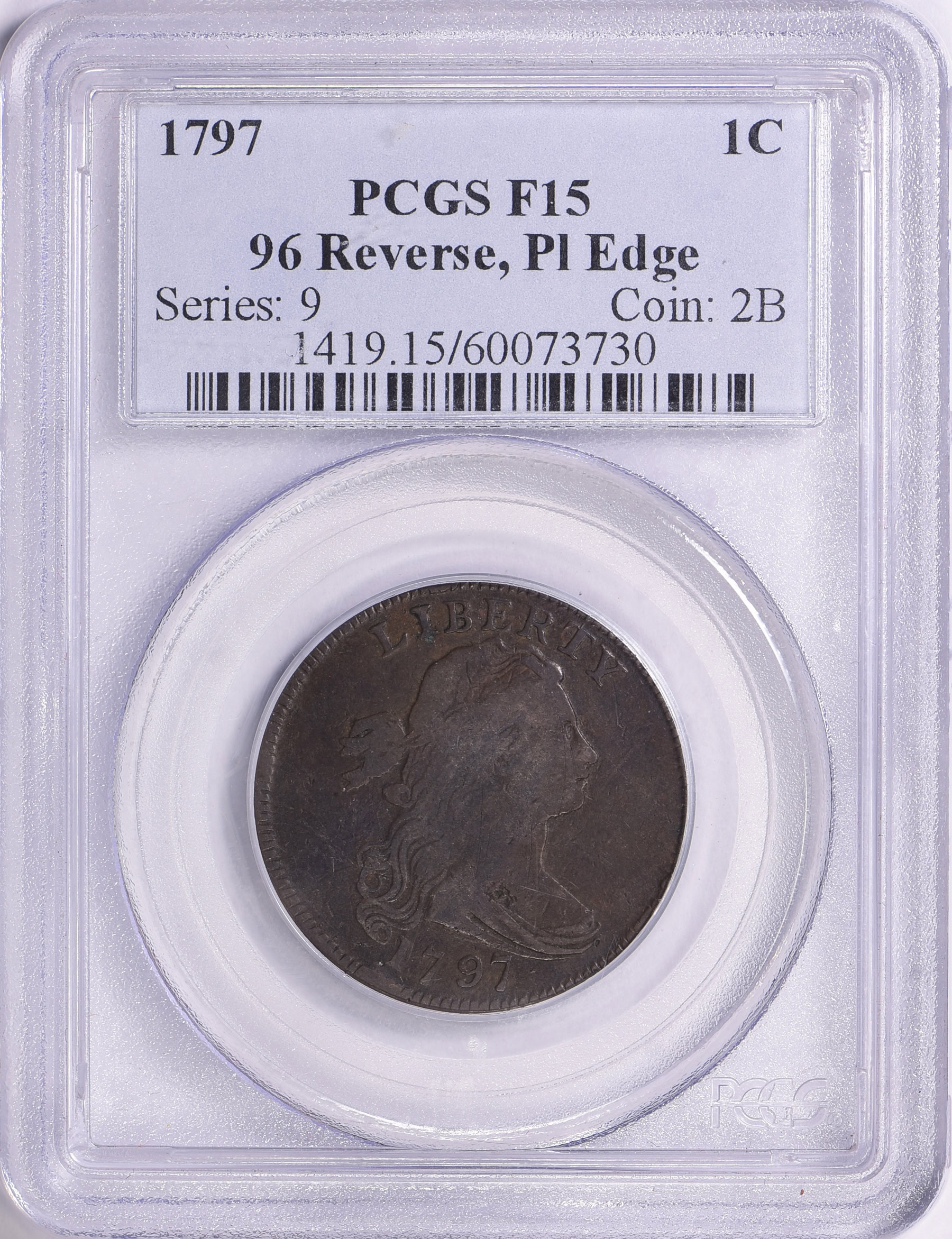1797 Draped Bust Cent Plain Edge, Reverse of 1795 PCGS F-15 BN (Item ...