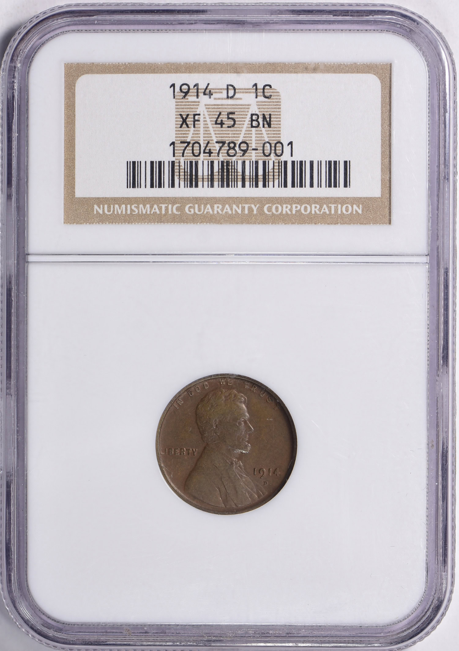 1914-D Lincoln Cent NGC XF-45 BN (Item 1717564) | GreatCollections Coin ...