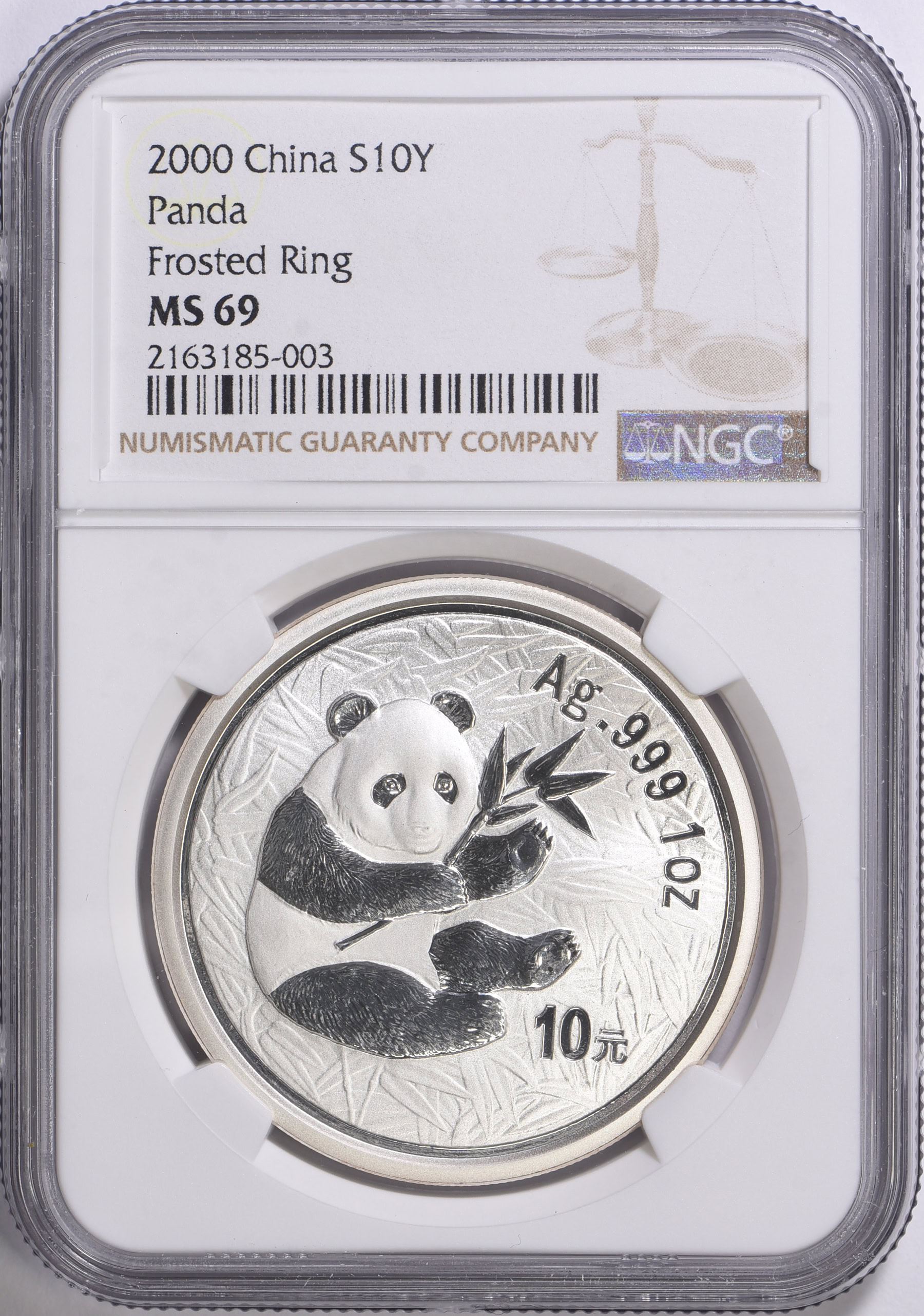 China 2000 Silver 10 Yuan Panda Frosted Ring KM-1310 NGC MS-69 (Item ...
