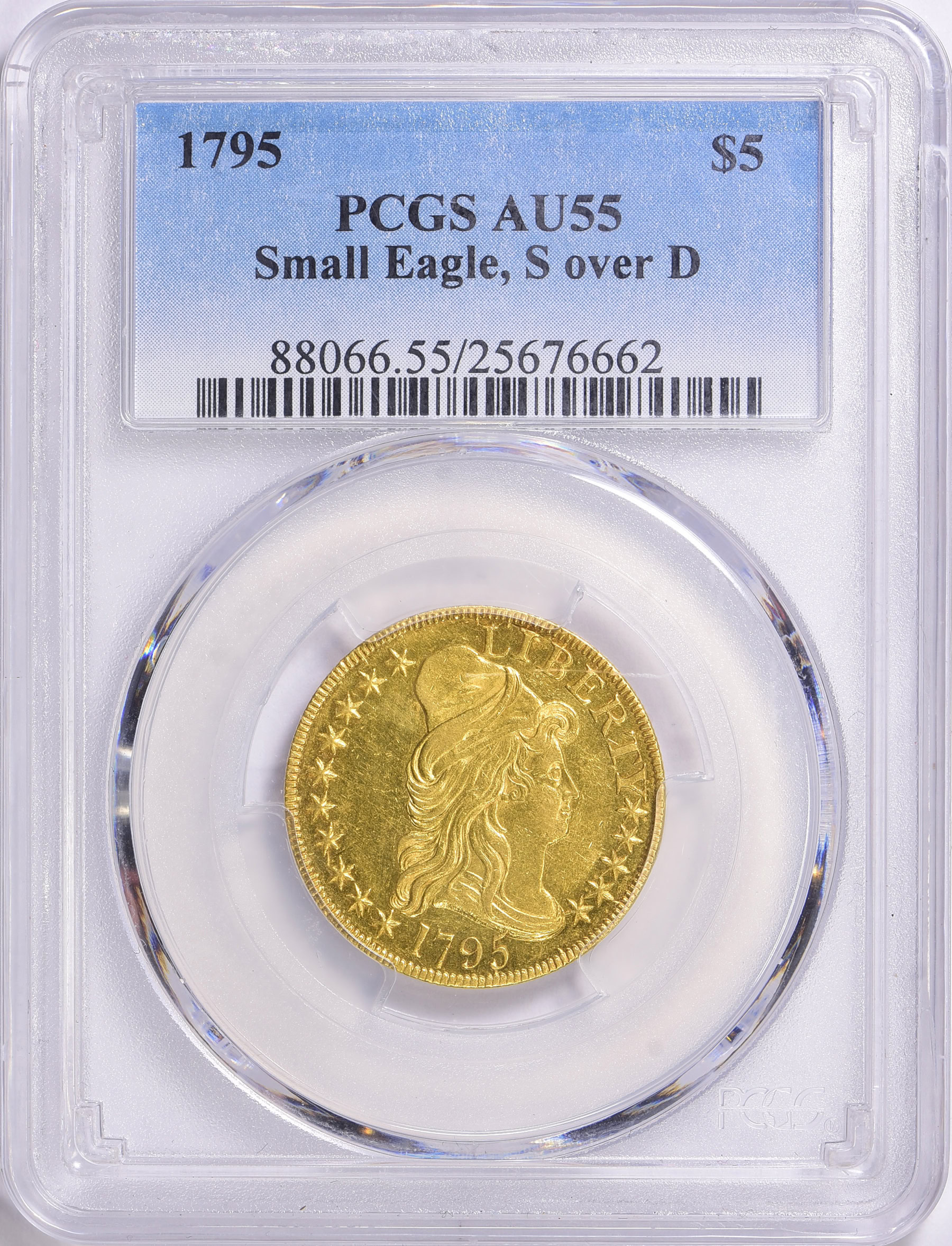 1795 Capped Bust Right Gold Half Eagle Small Eagle, S over D PCGS AU-55 (Item 1717575 ...