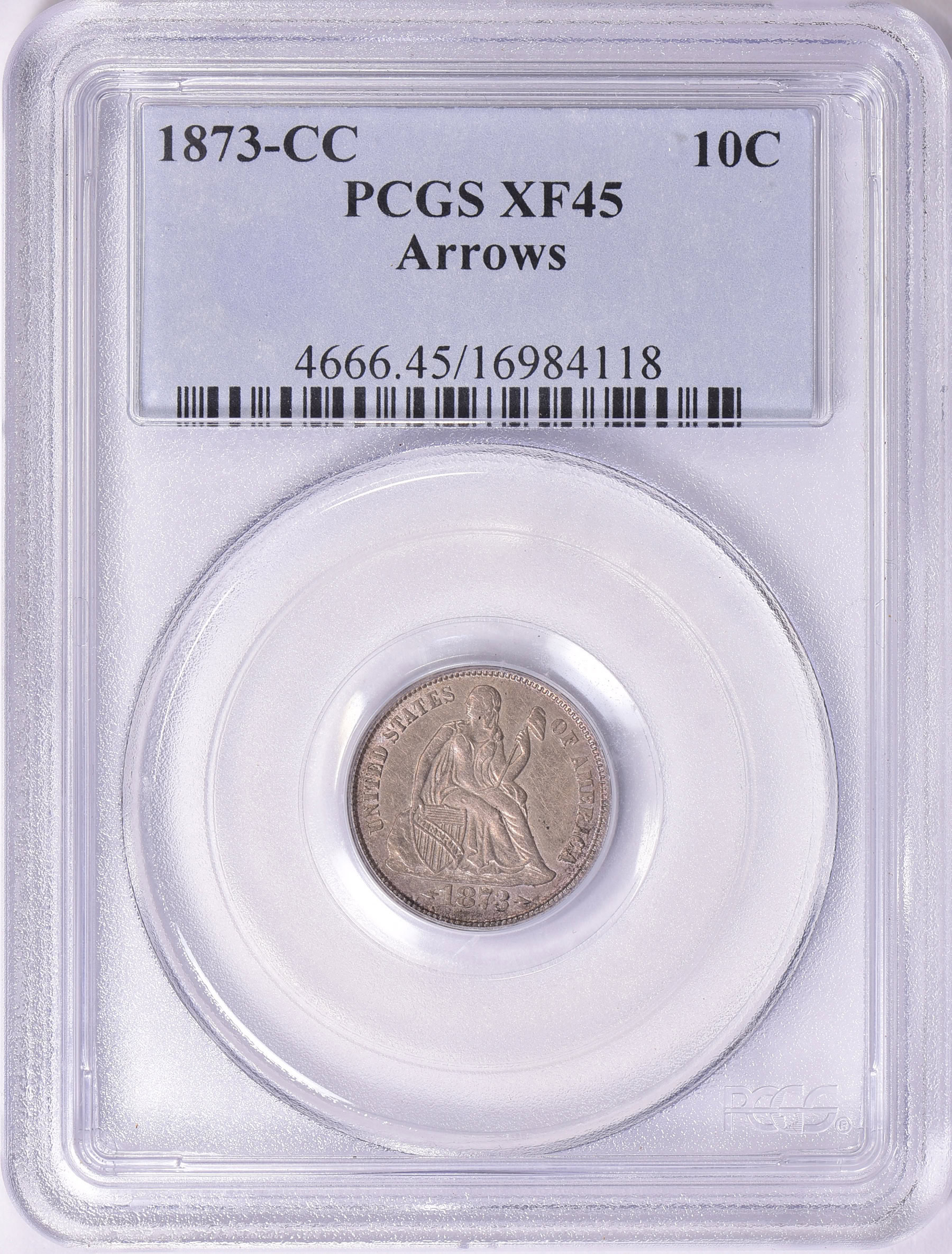 1873-CC Seated Liberty Dime Arrows PCGS XF-45 (Item 1717584) | GreatCollections Coin Auctions