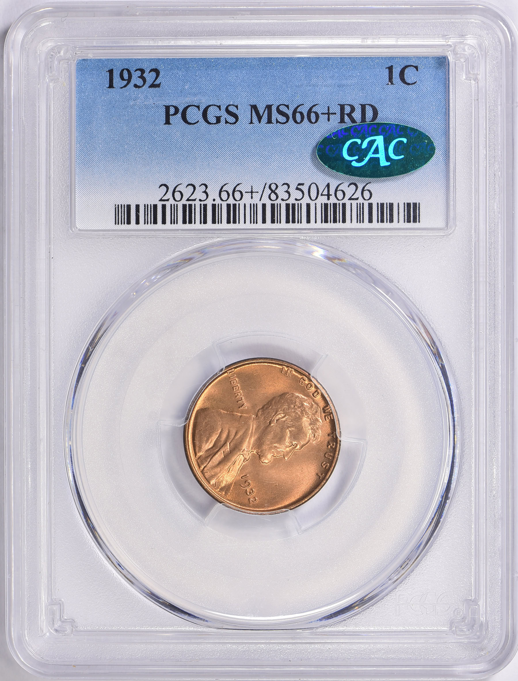 1932 Lincoln Cent PCGS MS-66+ RD (CAC Green) (Item 1717618) | GreatCollections Coin Auctions