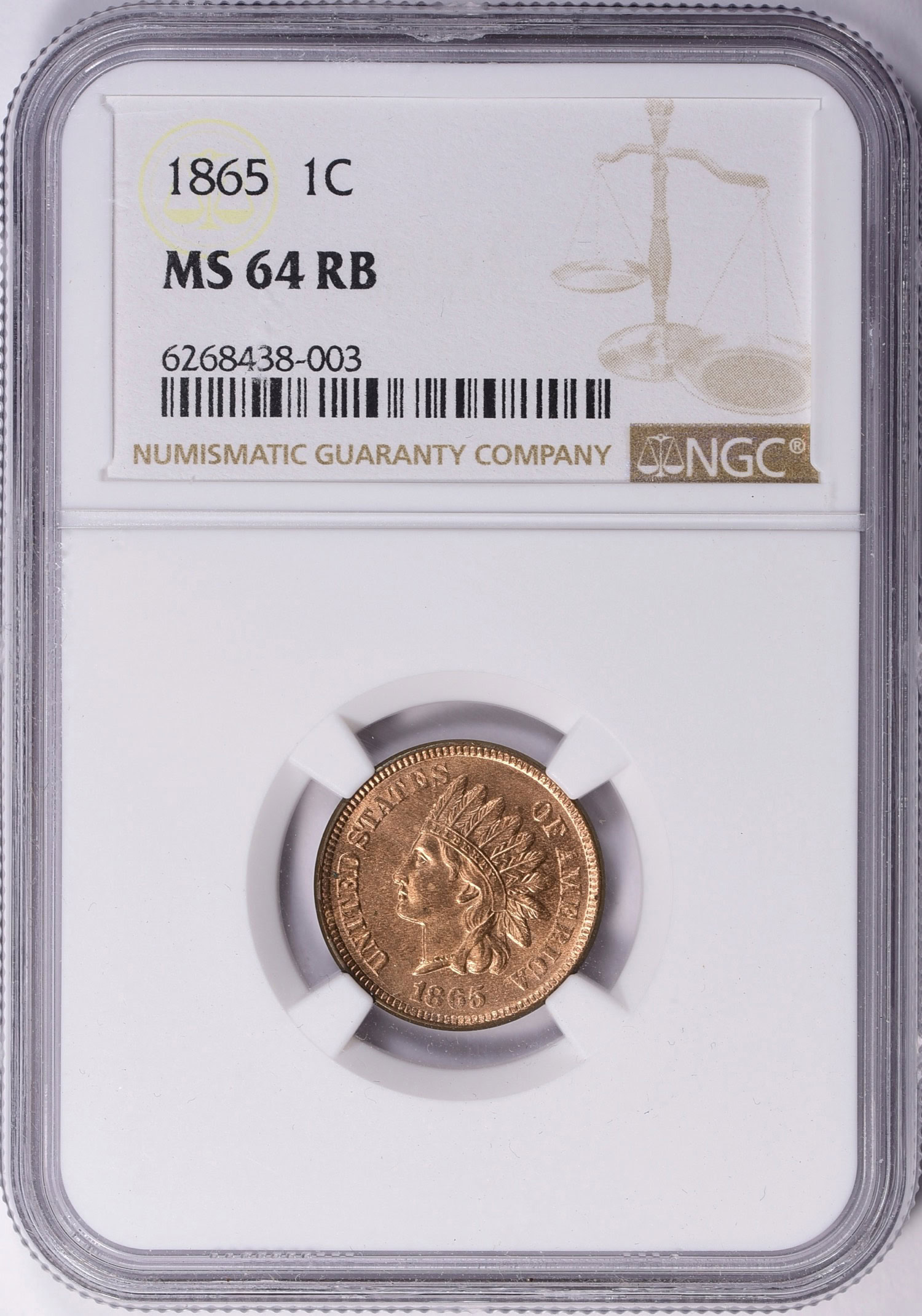 1865 Indian Cent Plain 5 NGC MS-64 RB (Item 1717631) | GreatCollections Coin Auctions