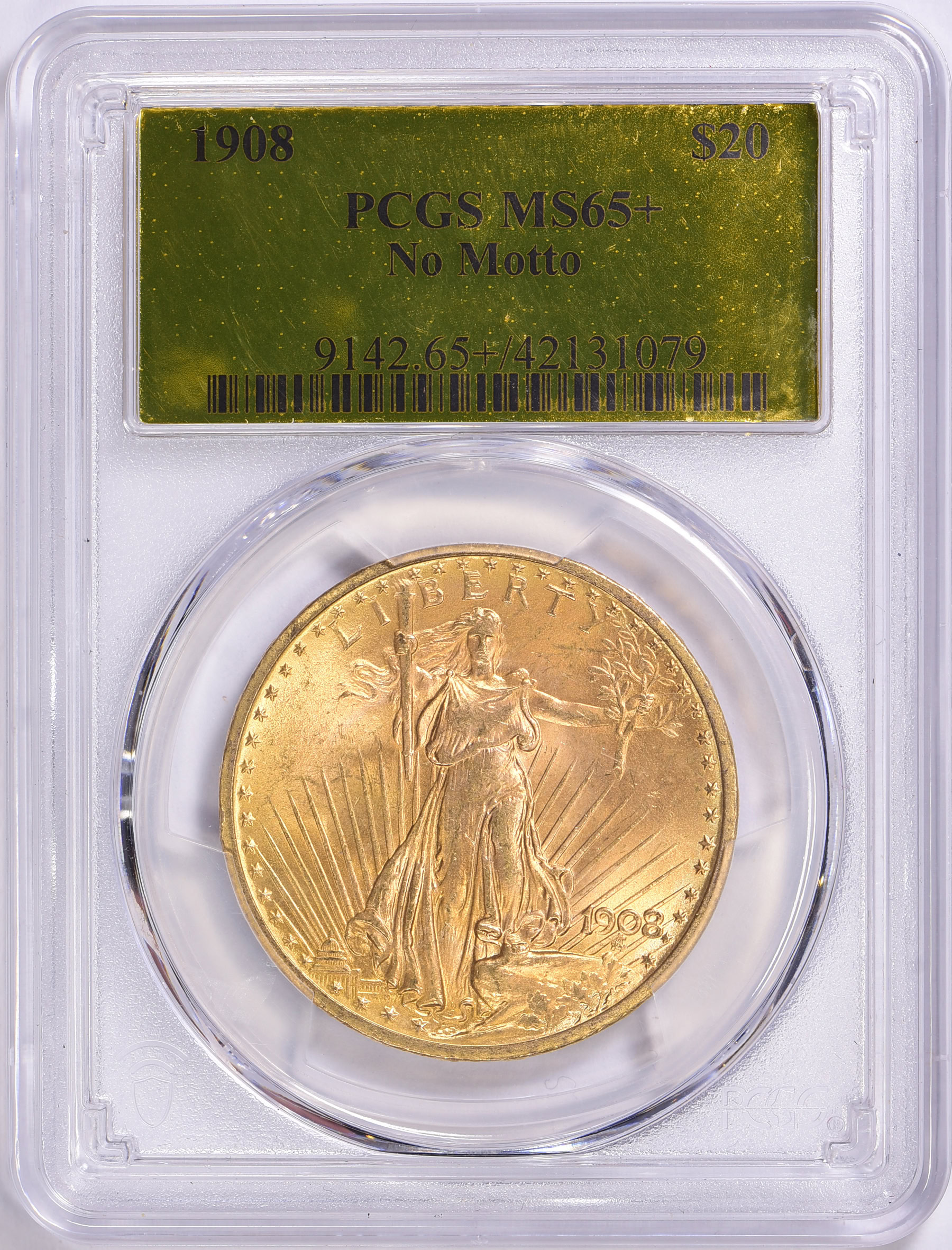 1908 Saint-Gaudens Gold Double Eagle No Motto PCGS MS-65+ (Gold Foil ...