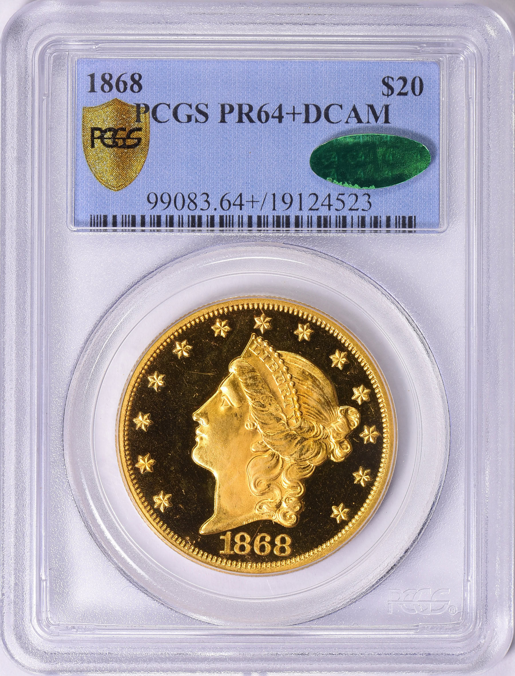 1868 Liberty Gold Double Eagle PCGS Proof-64+ DCAM (CAC Green) (Item 1717724) | GreatCollections ...