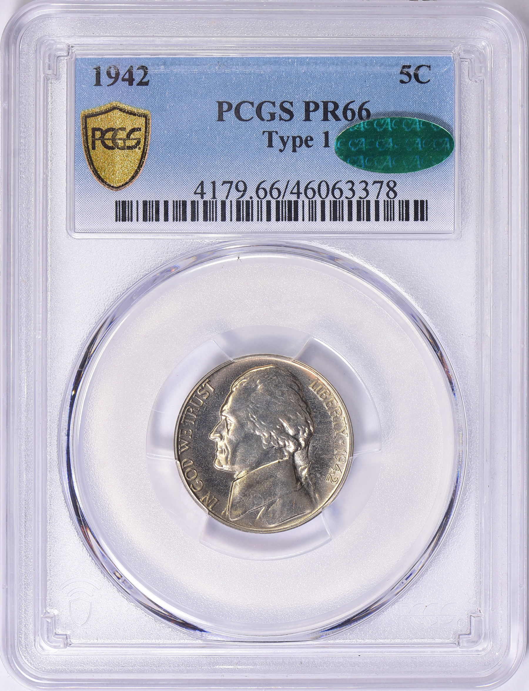 1942 Jefferson Nickel Type 1 PCGS Proof-66 (CAC Green) (Item 1717810) | GreatCollections Coin ...