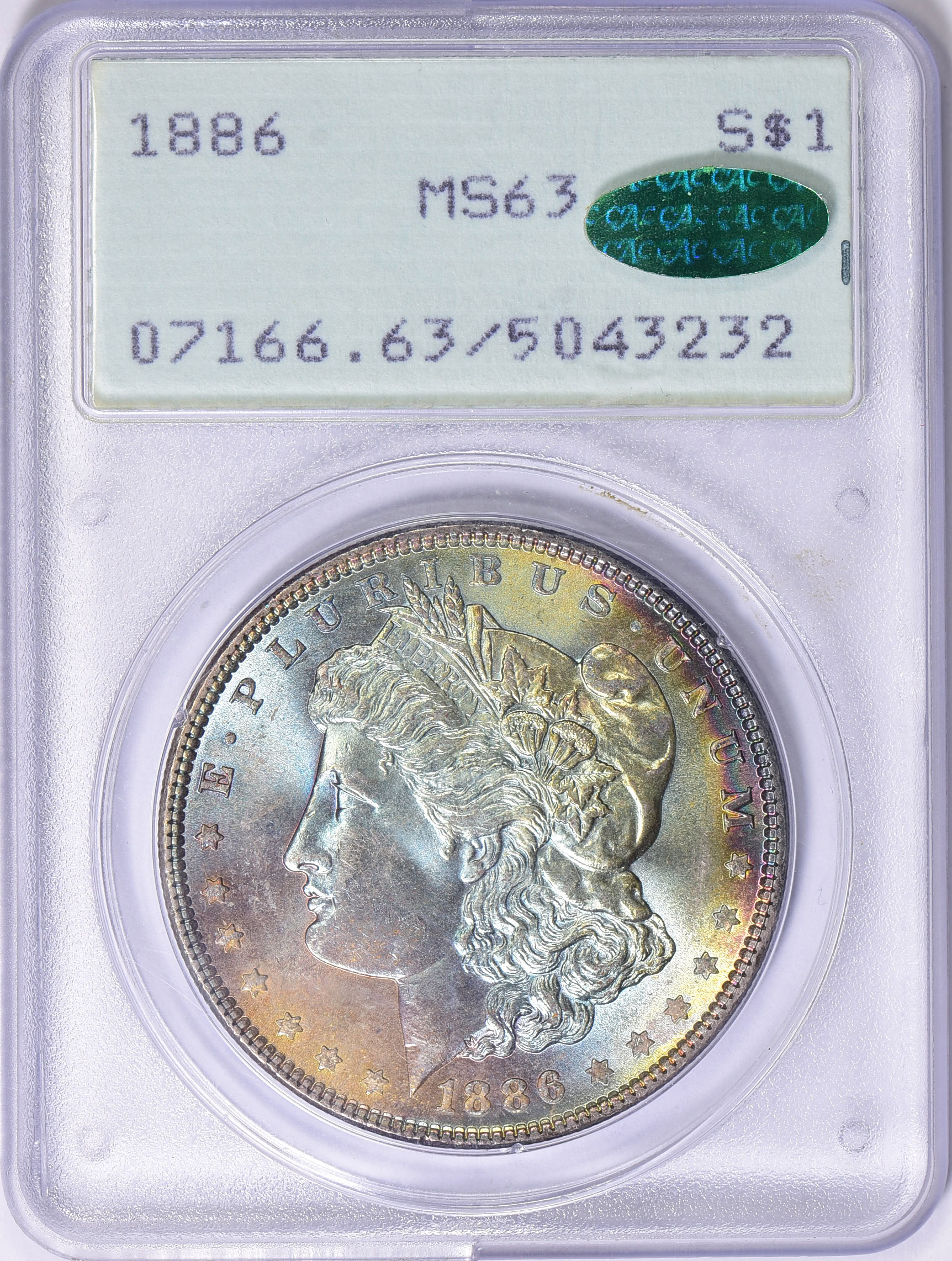 1886 Morgan Silver Dollar PCGS MS-63 (CAC Green) OGH (1st Gen) (Toned) (Item 1717839 ...