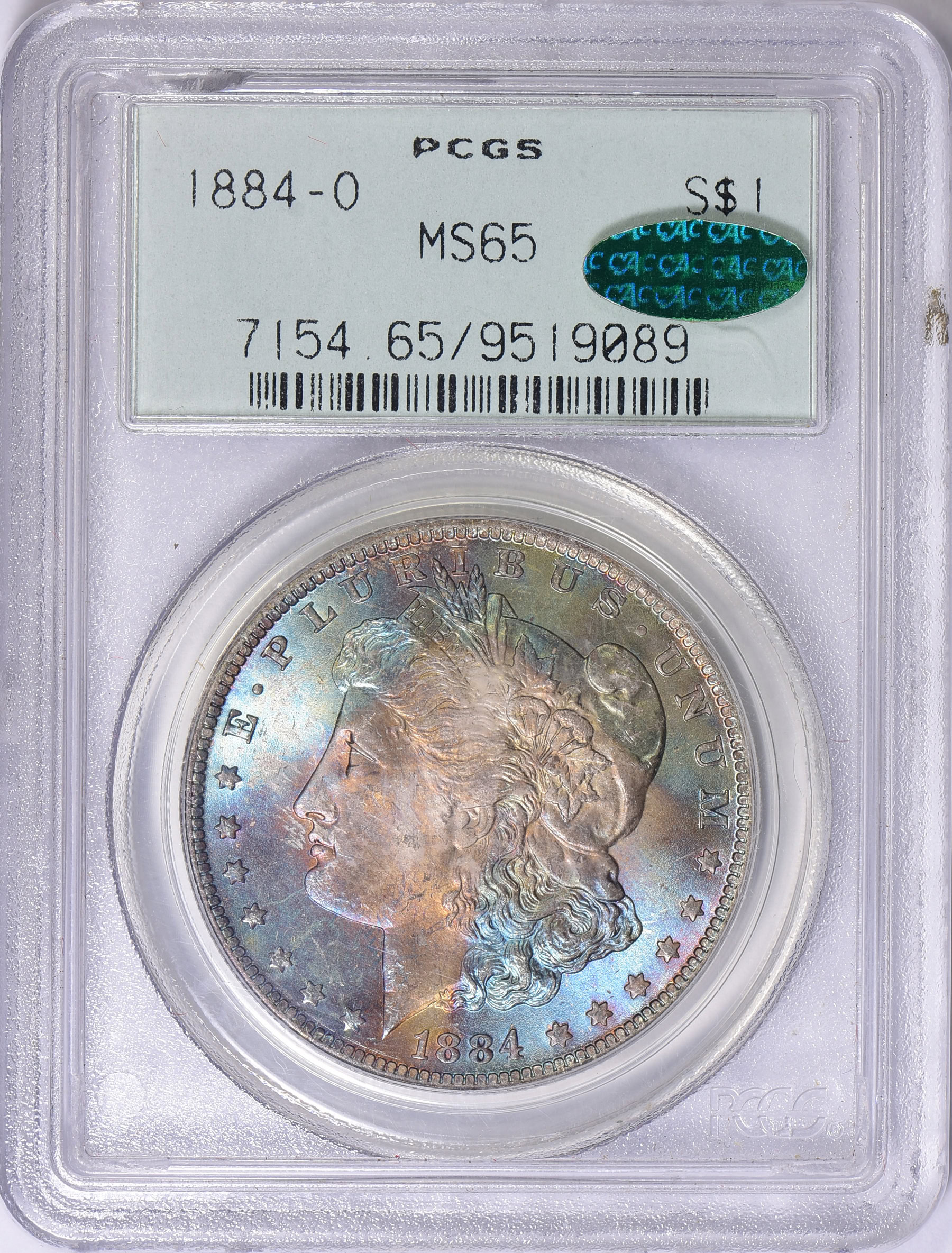 1884-O Morgan Silver Dollar PCGS MS-65 (CAC Green) OGH (Toned) (Item 1717867) | GreatCollections ...