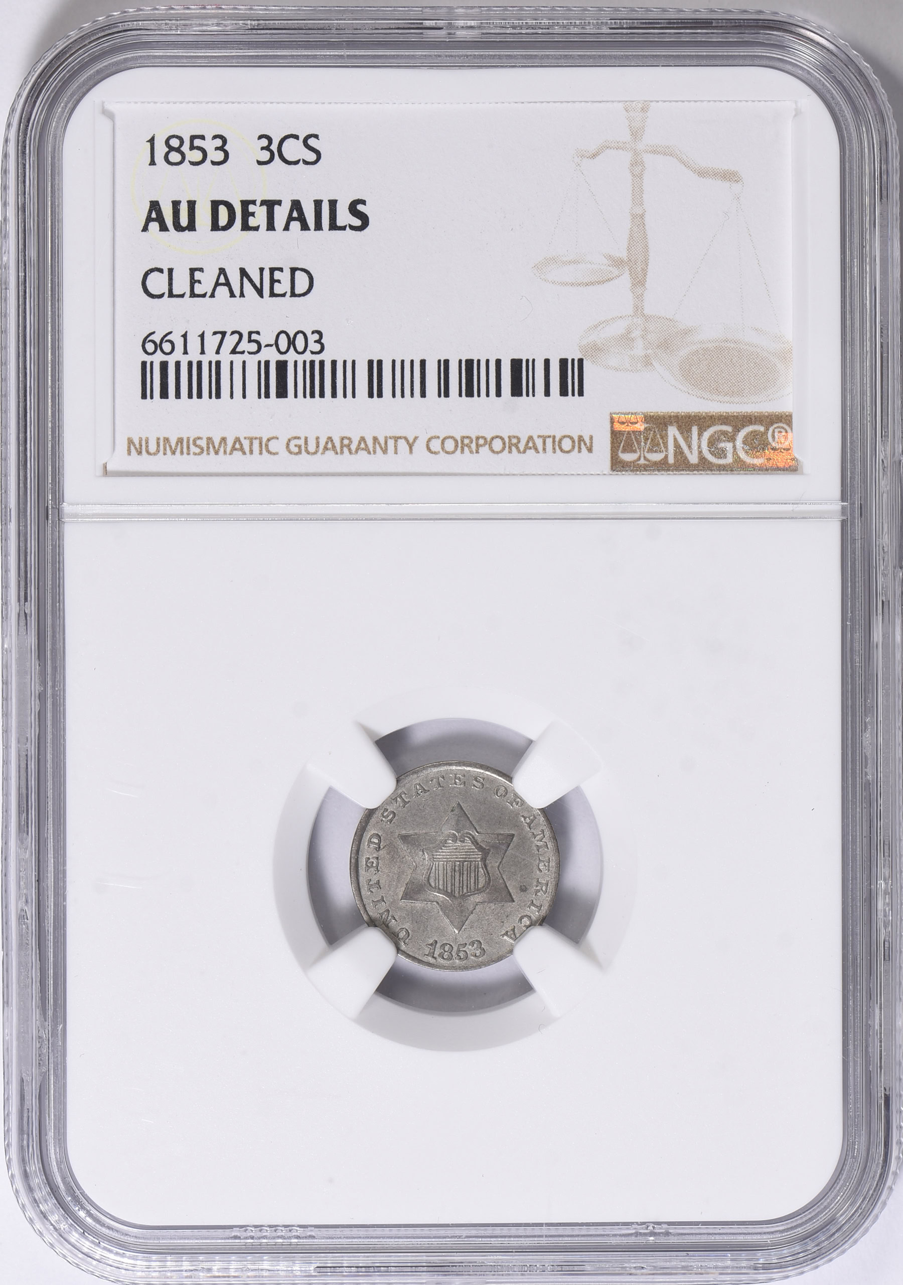 1853 Silver Three-Cent Piece NGC AU Details (Item 1717925 ...