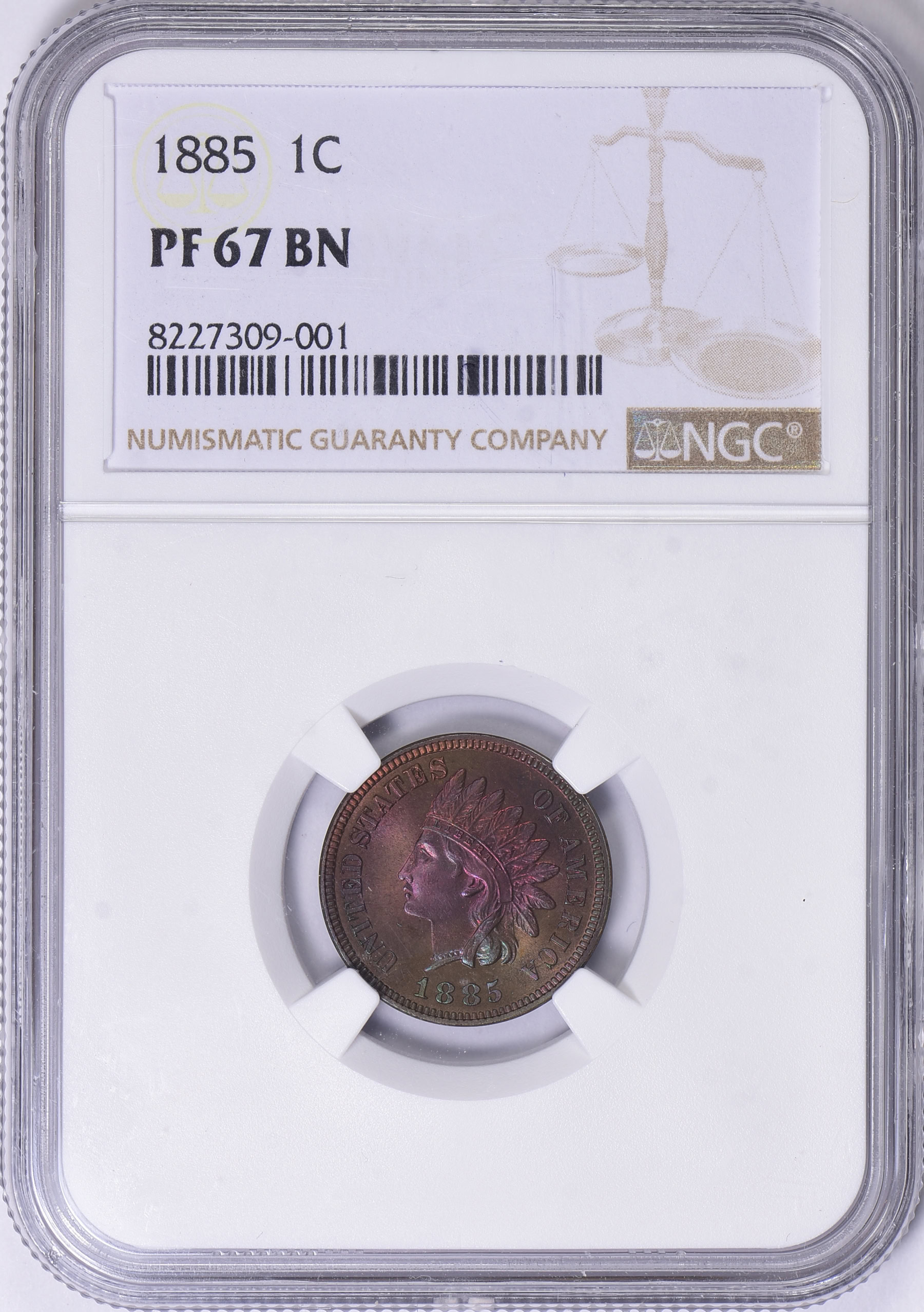 1885 Indian Cent NGC Proof-67 BN (Toned) (Item 1717941) | GreatCollections Coin Auctions
