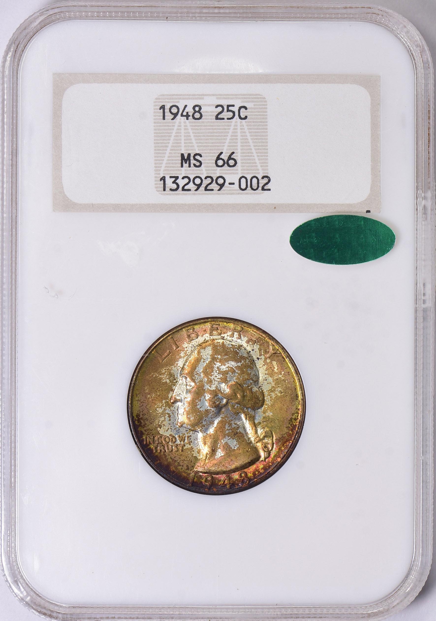1948 Washington Quarter NGC MS-66 (CAC Green) OH (Toned) (Item 1717985) | GreatCollections Coin ...