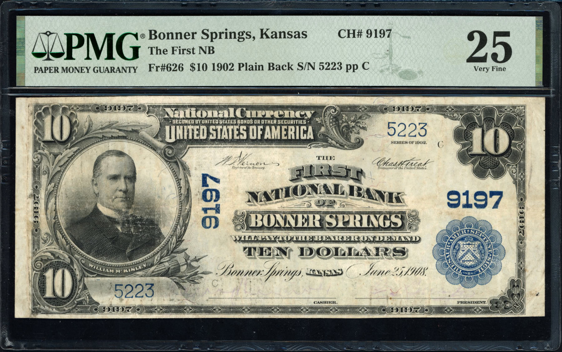 Fr. 626 Bonner Springs, Kansas 1902 The First National Bank $10 Plain ...