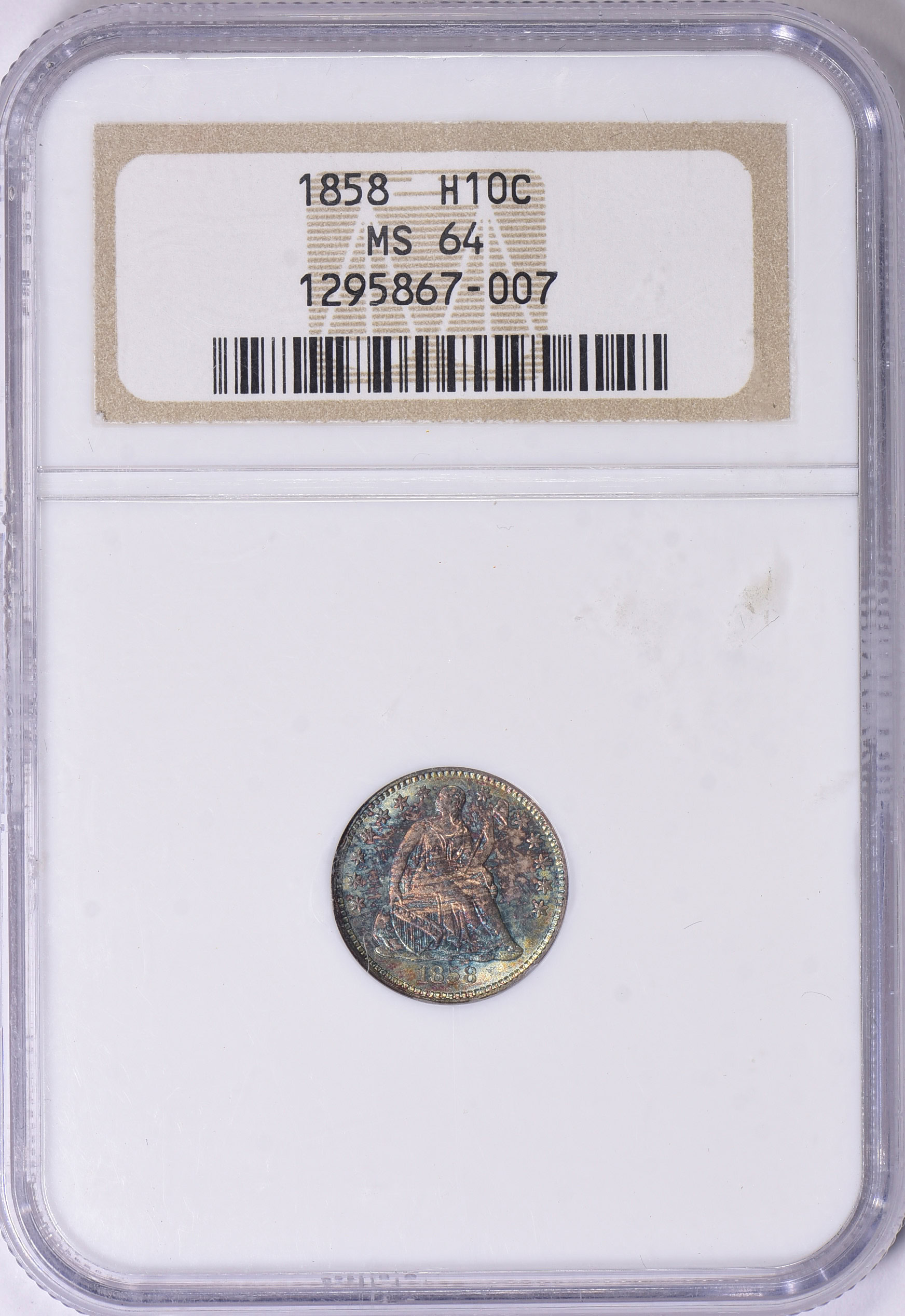 1858 Seated Liberty Half Dime NGC MS-64 (Toned) (Item 1718081) | GreatCollections Coin Auctions