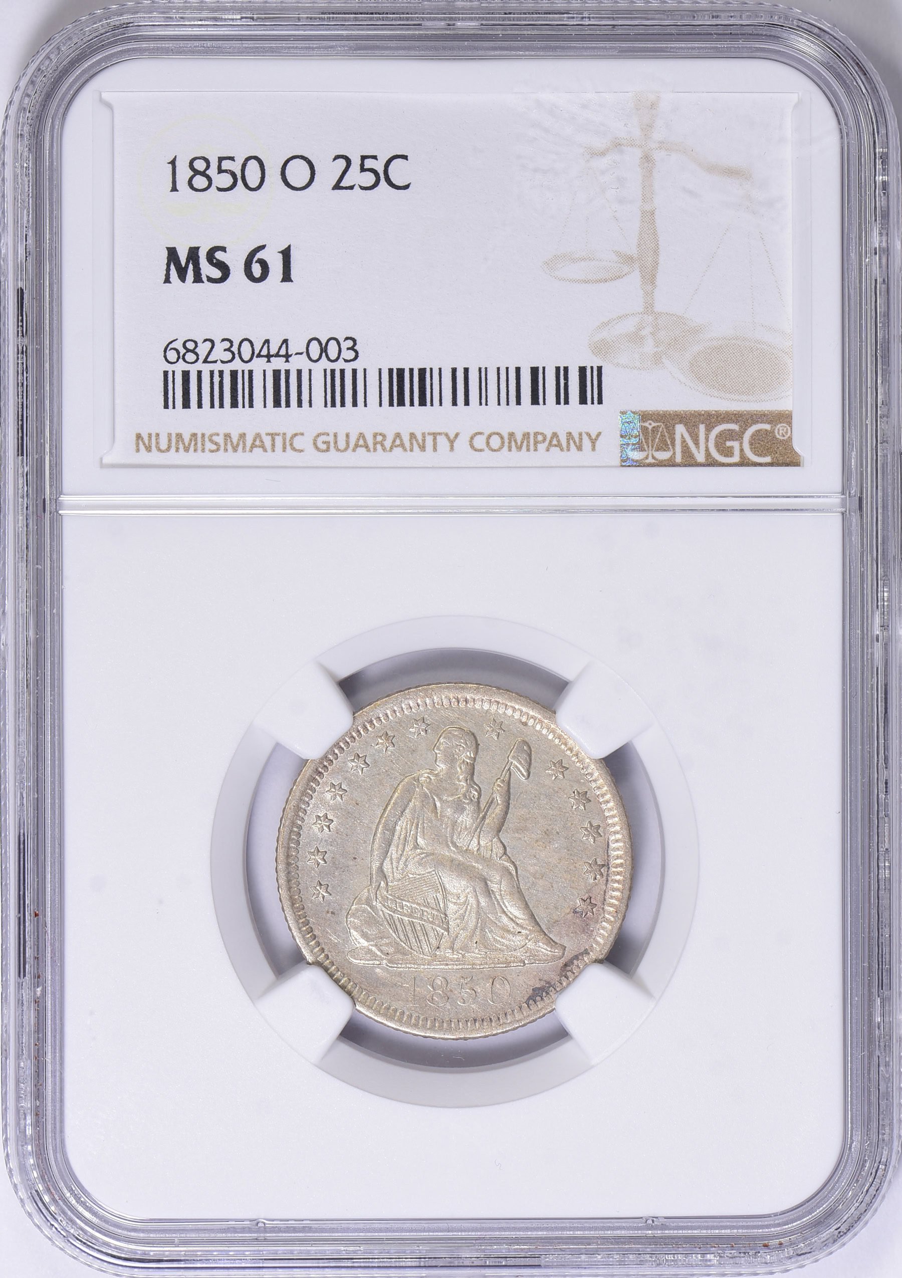 1850-O Seated Liberty Quarter NGC MS-61 (Item 1718156 ...