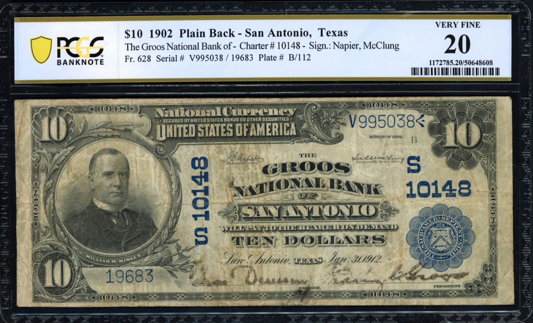 Fr. 628 San Antonio, Texas 1902 The Groos National Bank $10 Plain Back ...