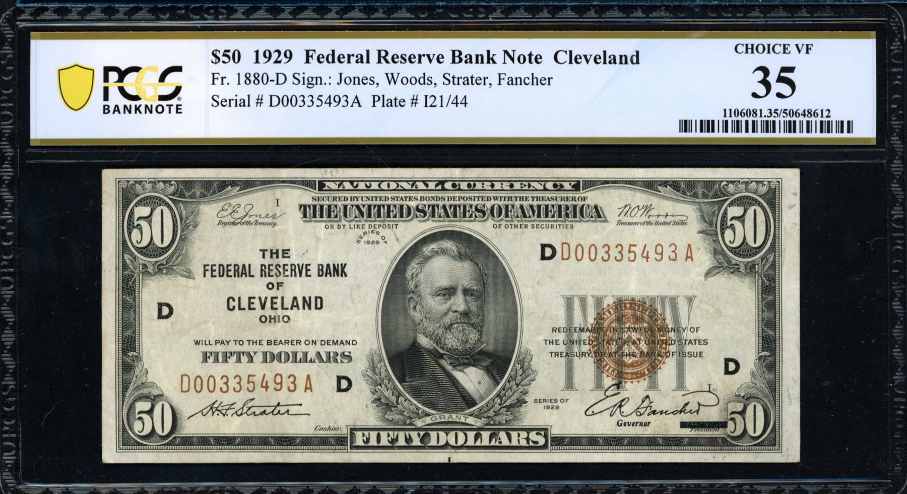 Fr. 1880-D (DA Block) 1929 $50 Cleveland Federal Reserve Bank Note ...